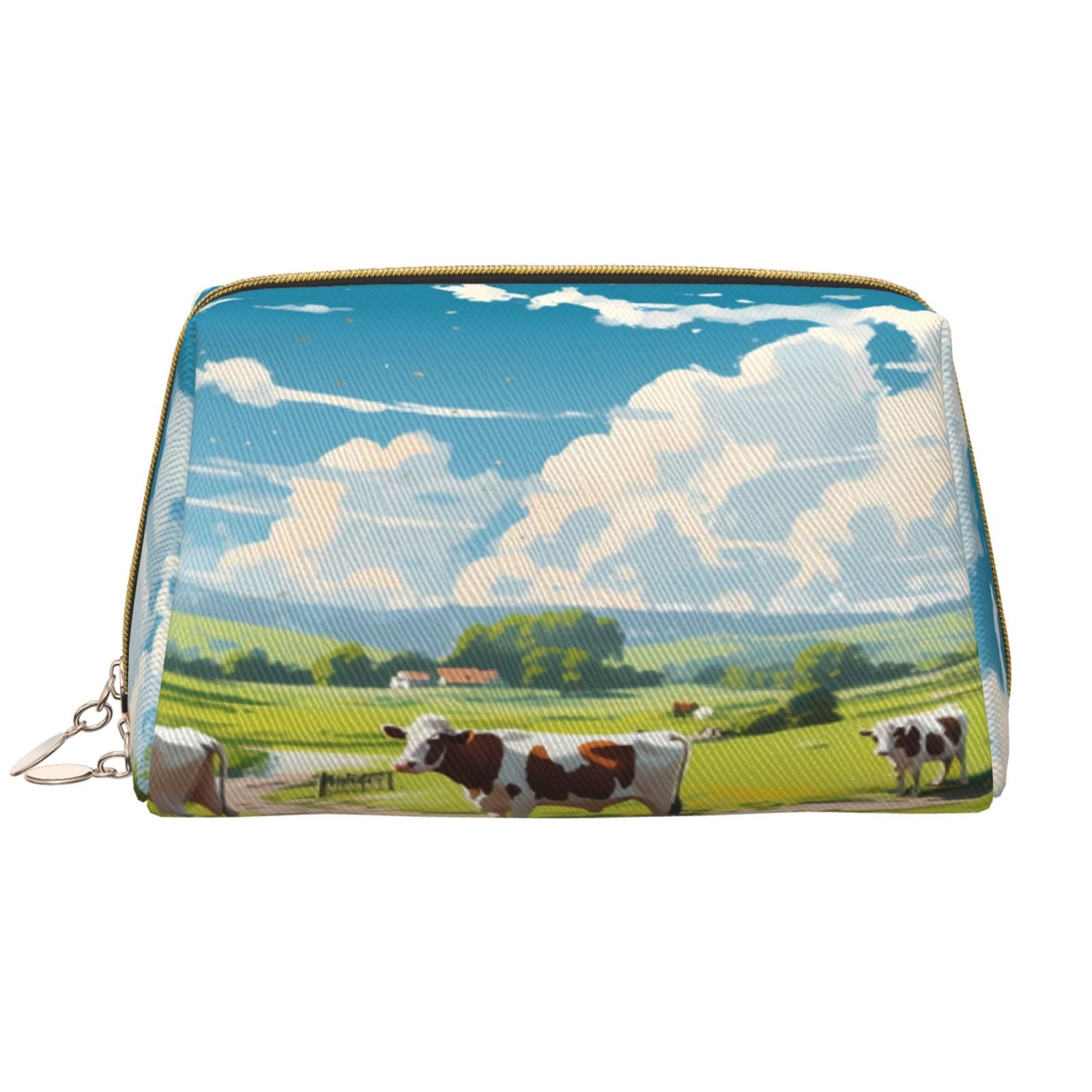 Picia Countryside Farm Cow Print Leather Makeup Bag Make Up Bag Travel Toiletry Bag for Her ...