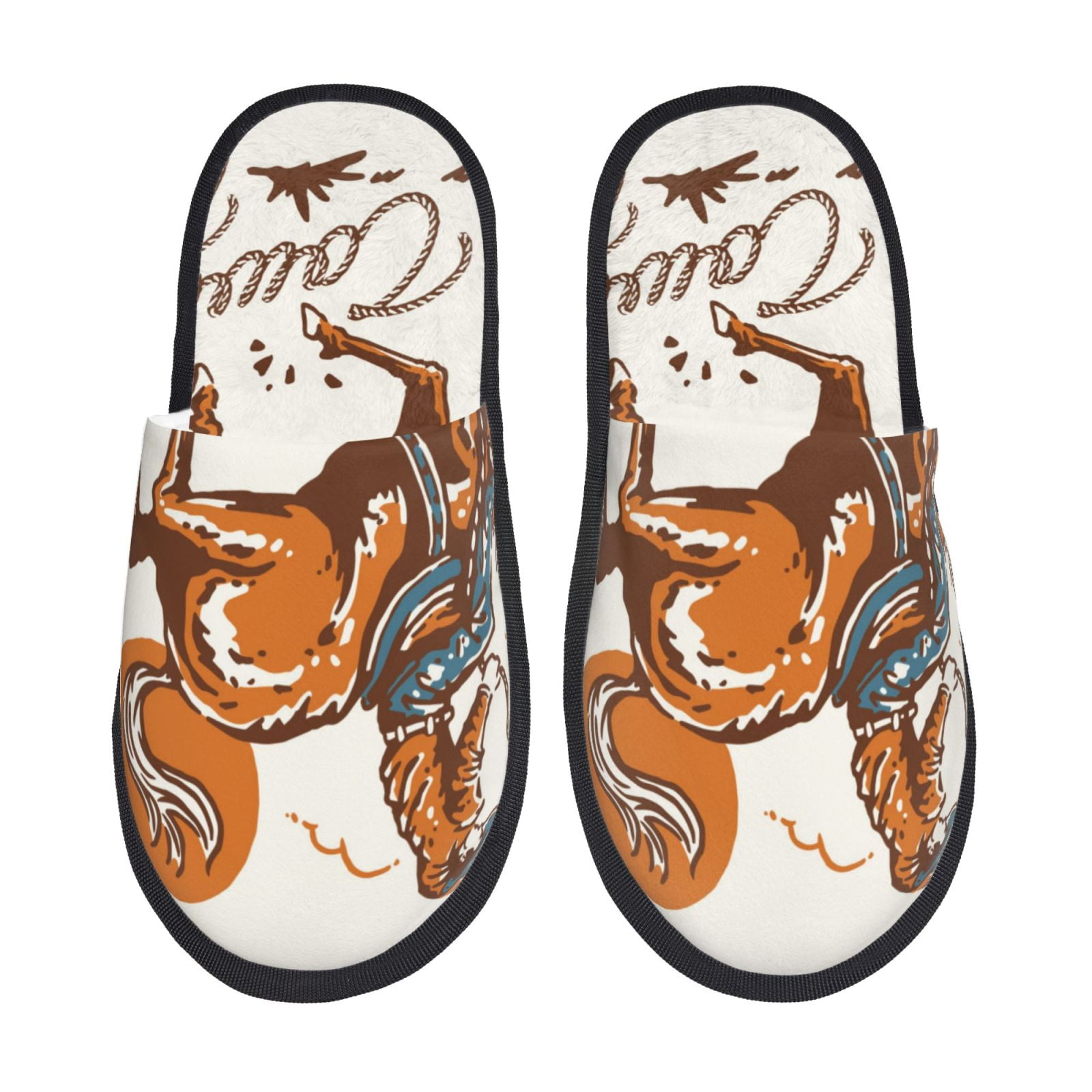 Picia Cowboy Riding Horse Print Women's Fuzzy Fluffy House Slippers ...