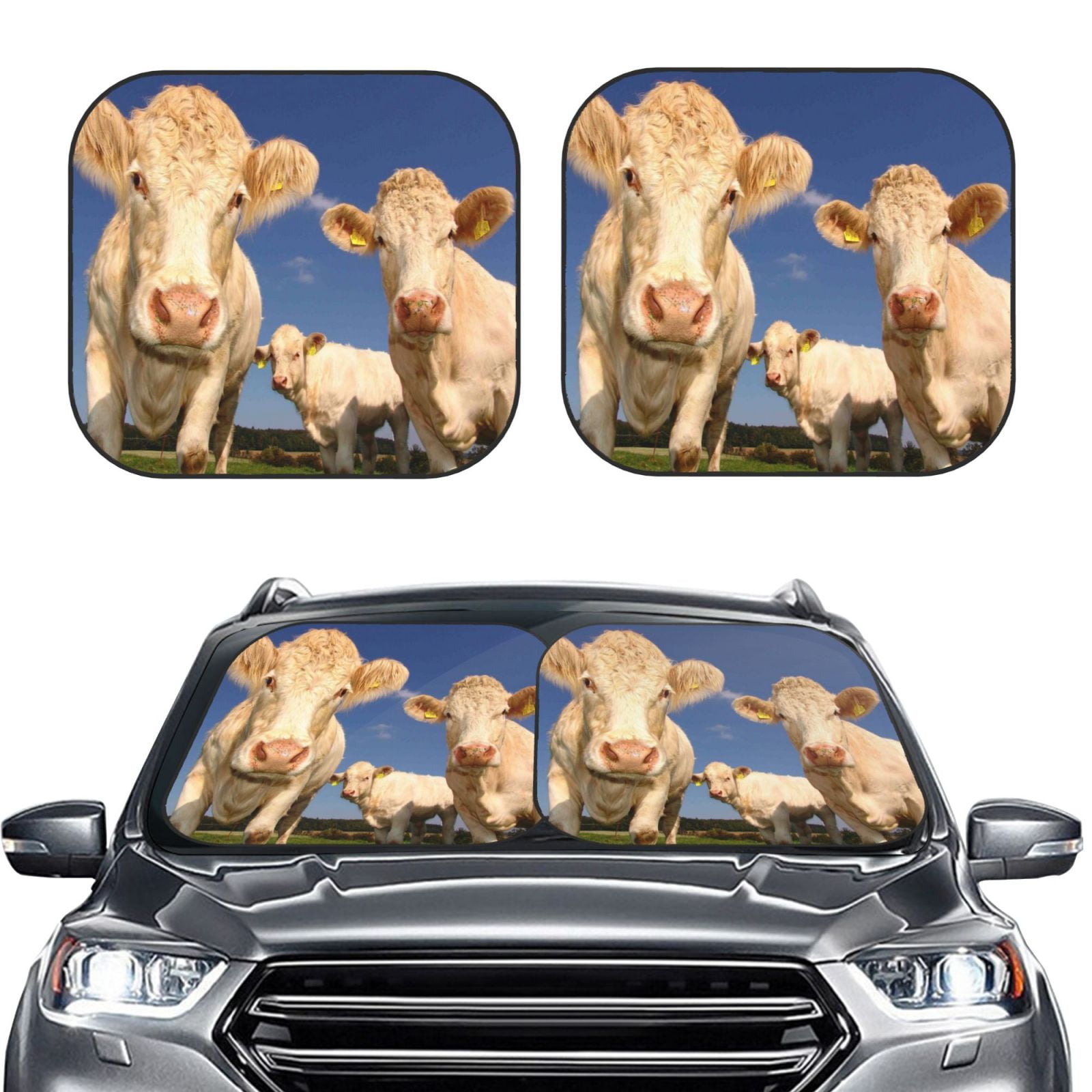Picia Cows Cattles 2 Piece Car Windshield Sun Shade Foldable | Foldable ...