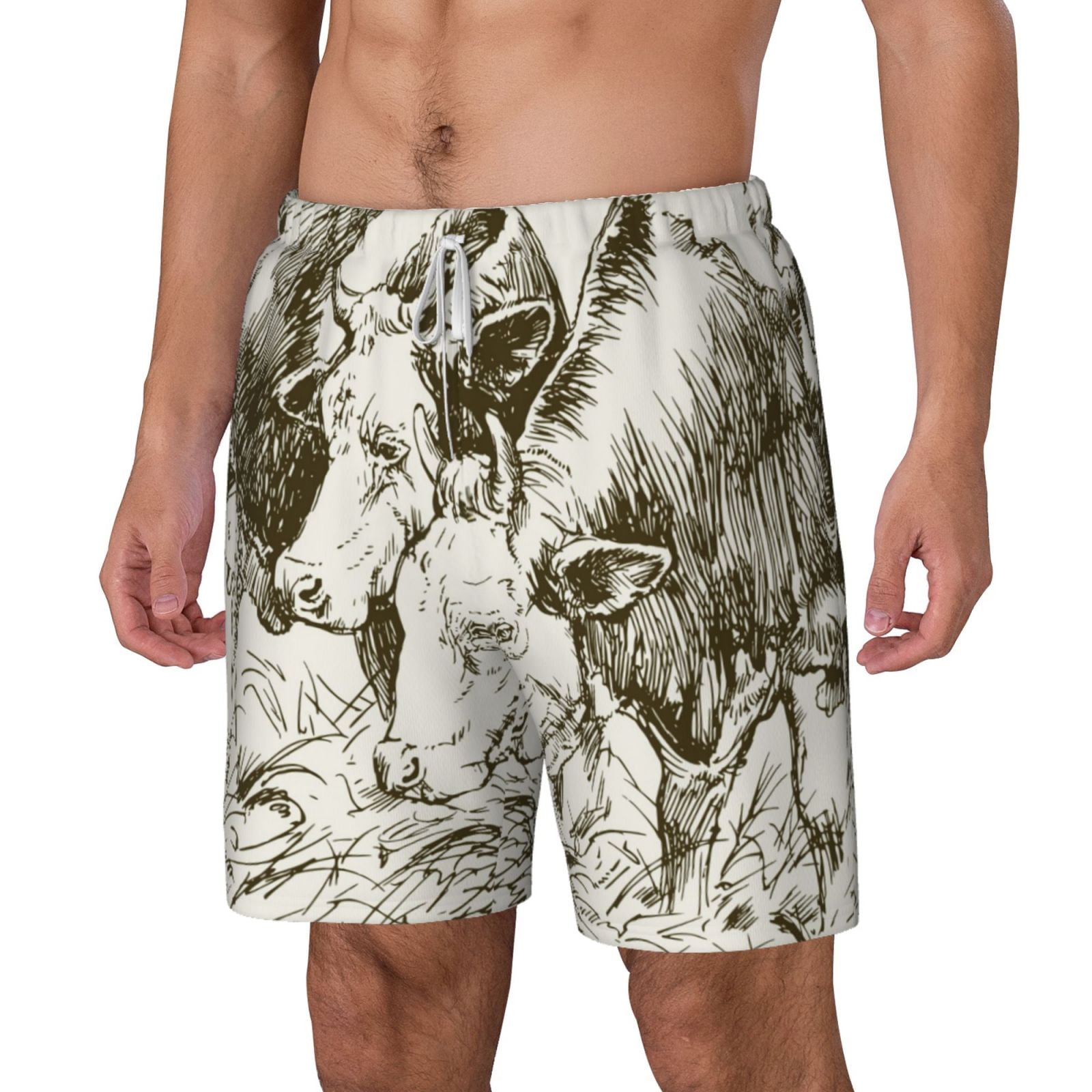 Picia Cows Grazing On Meadow 1 pattern Mens Swim Trunks with ...
