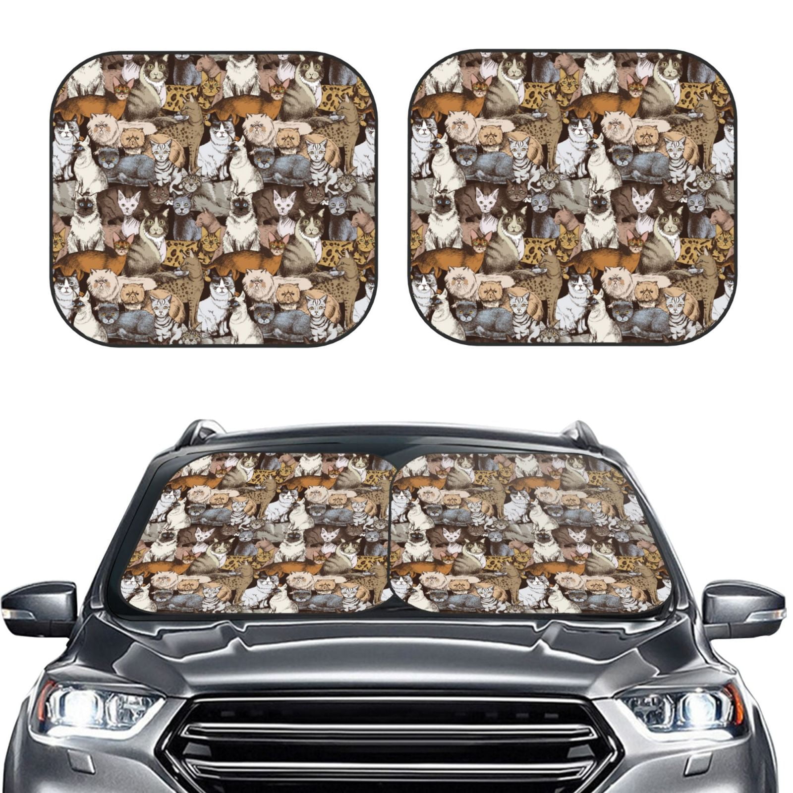 Picia Cut Cats 2 Piece Car Windshield Sun Shade Foldable | Foldable Sun ...