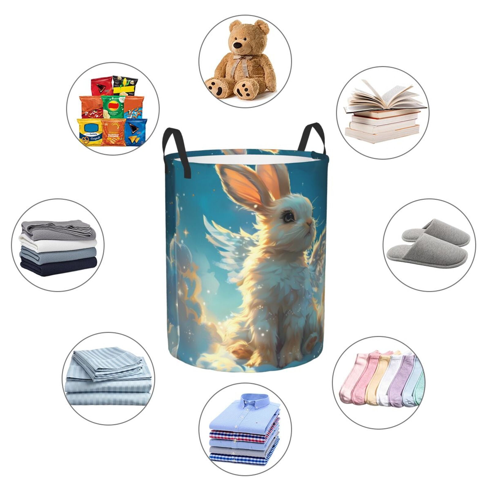 Picia Cute Angel Winged Rabbit Large Laundry Basket, Waterproof ...