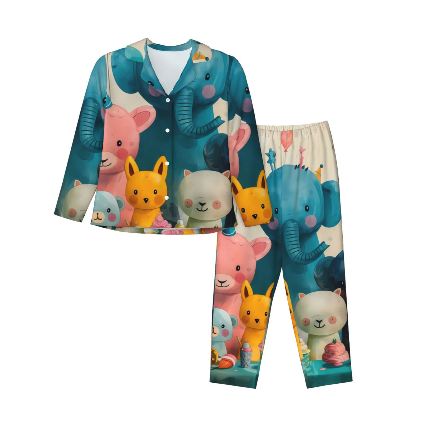 Picia Cute Animal Party Pattern Women’s Long-Sleeve Sleepwear Set ...