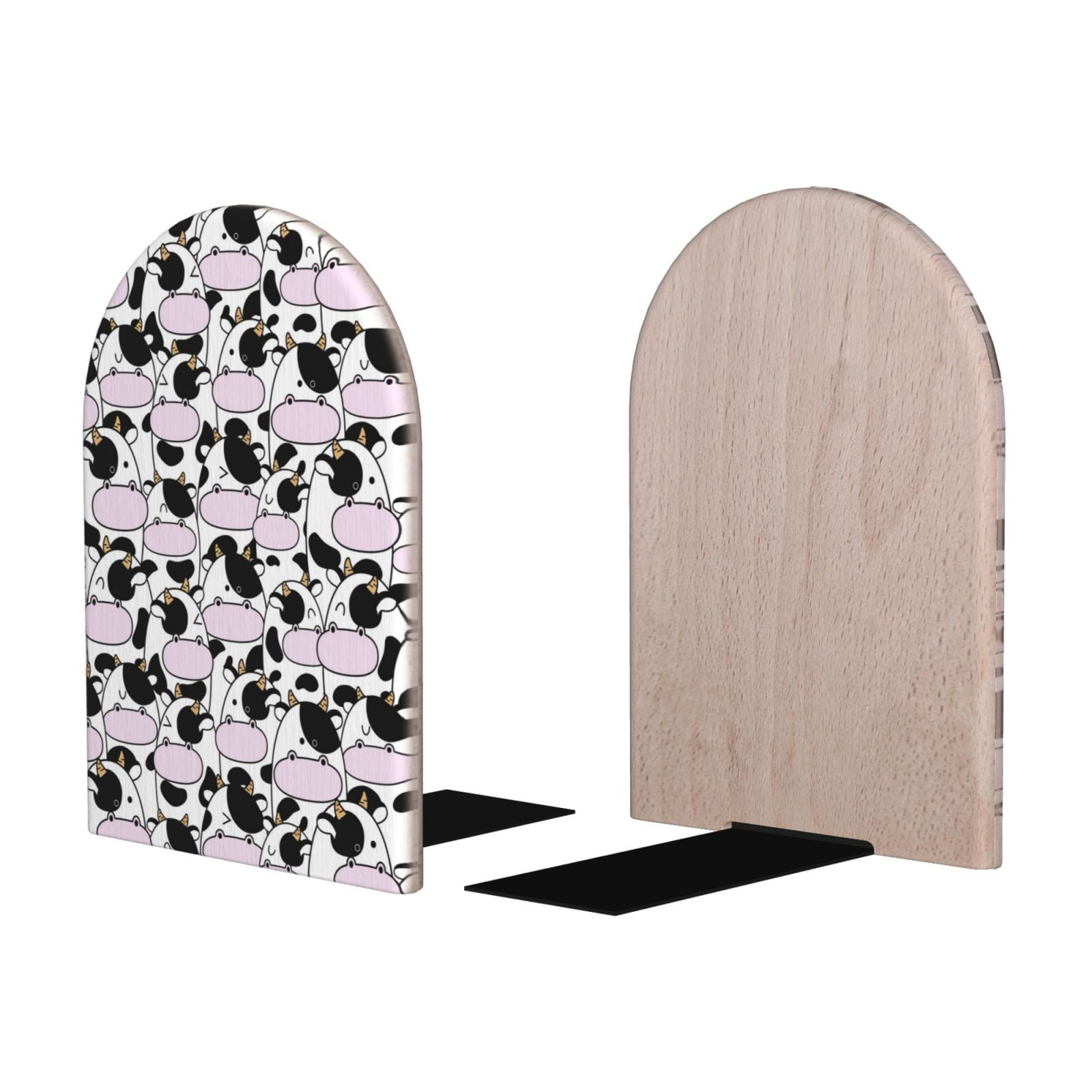 Picia Cute Animal with Cow Pattern Wood Bookends for Shelves,Non-slip ...
