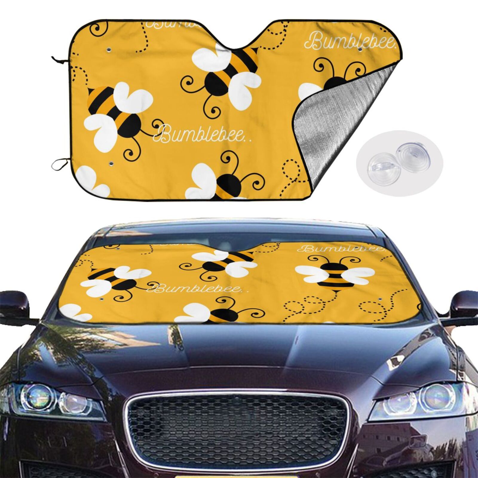 Picia Cute Bee Butterfly Yelllow Curved Windshield Sunshade Accordion ...
