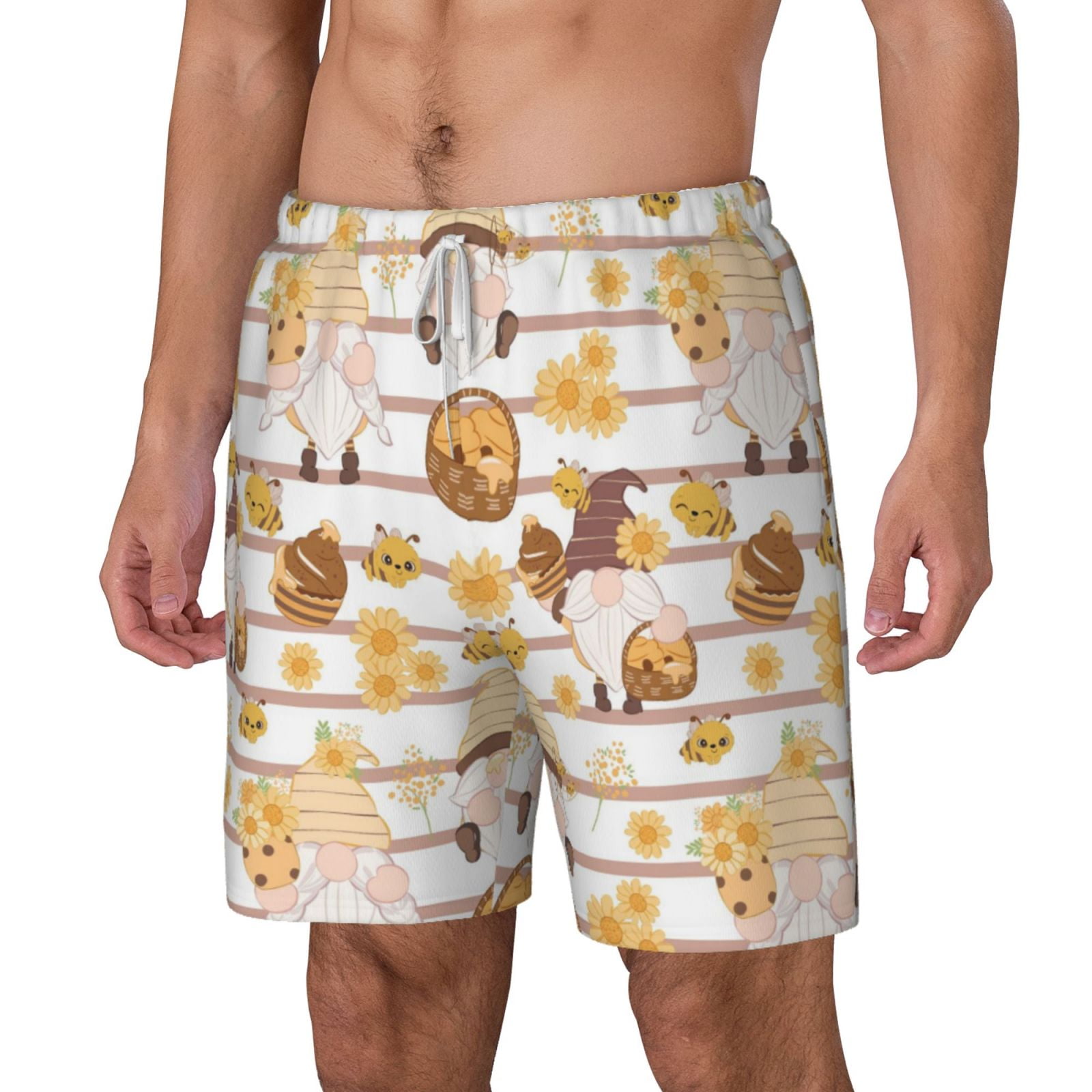 Picia Cute Bee Gnome2 pattern Mens Swim Trunks with Compression Liner ...
