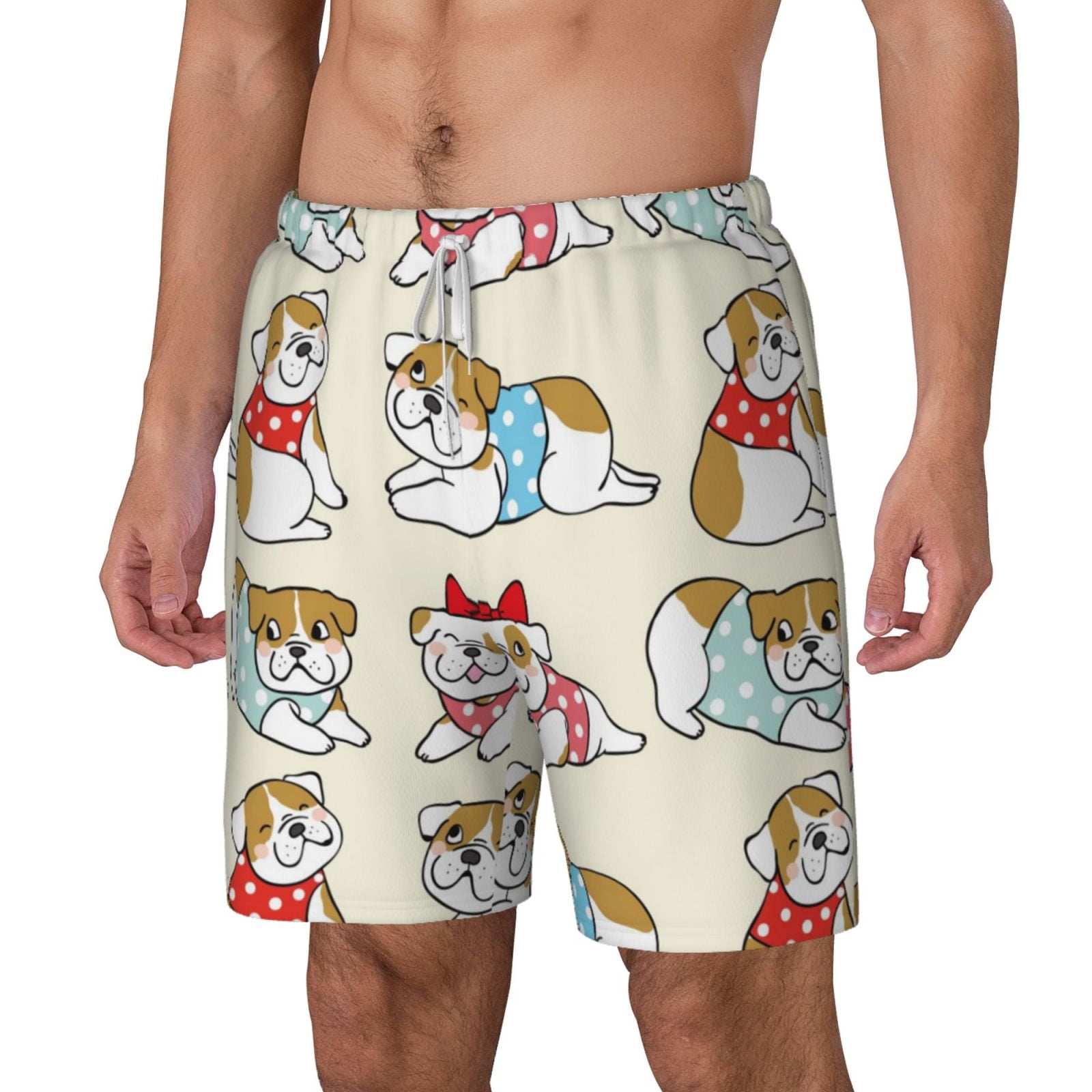 Picia Cute Bull Dog pattern Mens Swim Trunks with Compression Liner ...