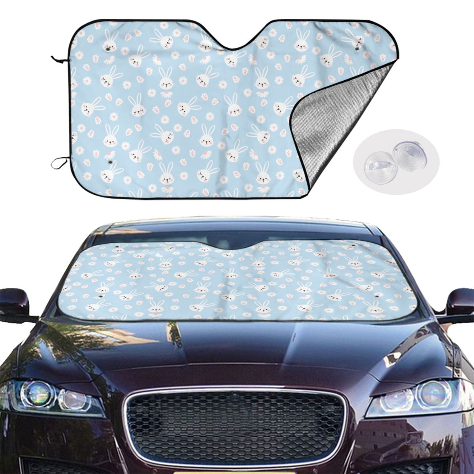 Picia Cute Bunny Curved Windshield Sunshade Accordion Folding Style ...