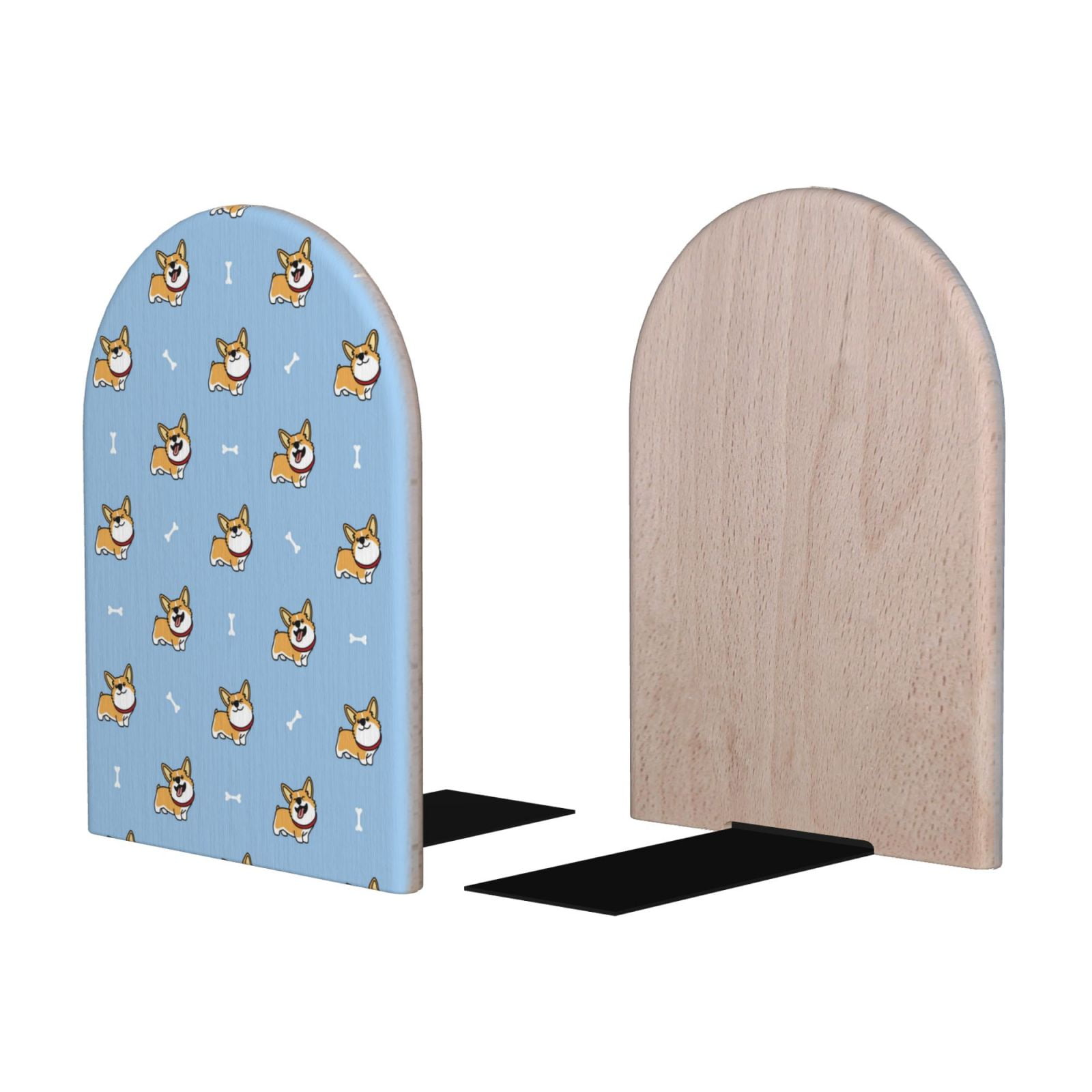 Picia Cute Cartoon Corgi Pattern Wood Bookends for Shelves,Non-slip ...