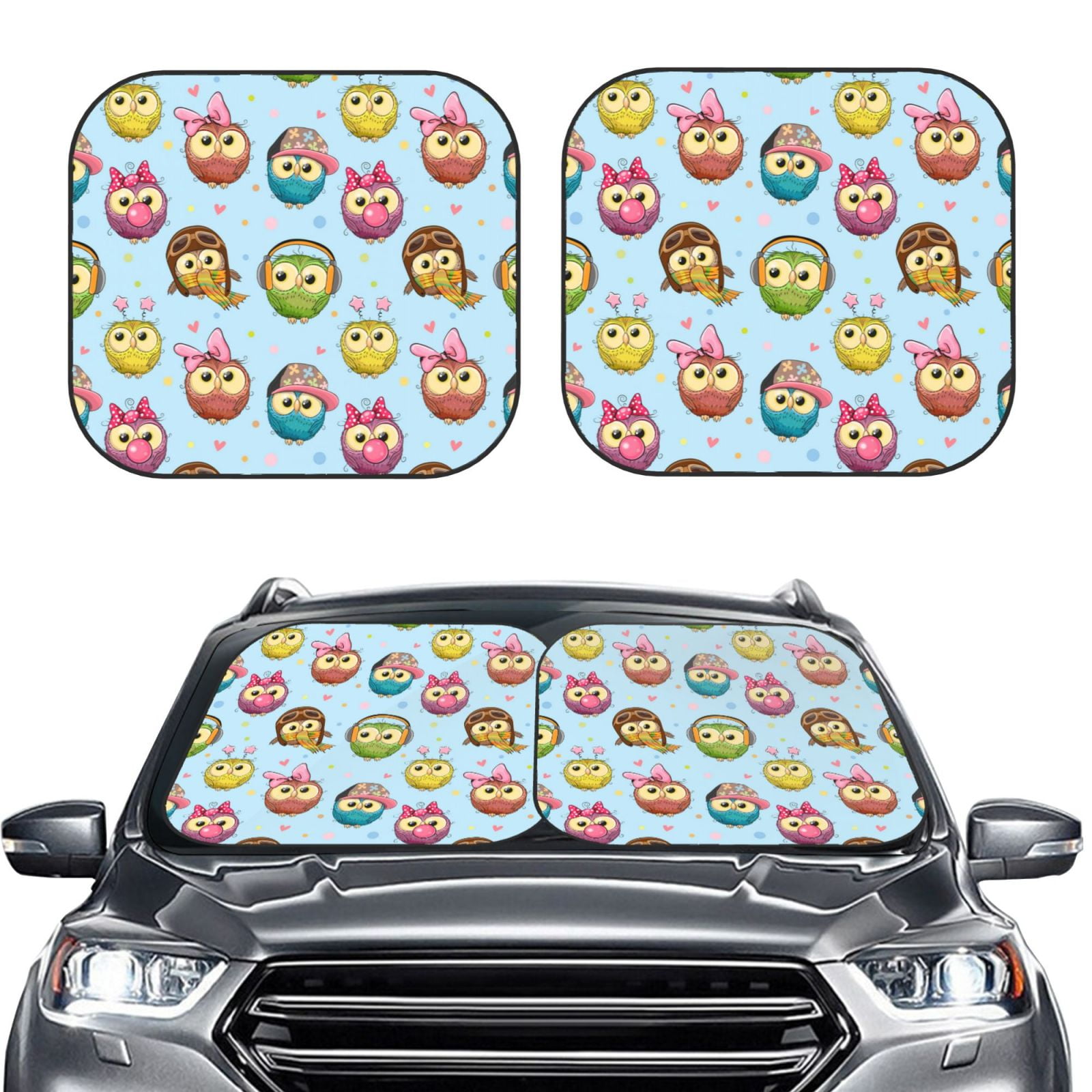 Picia Cute Cartoon Owls 3 2 Piece Car Windshield Sun Shade Foldable ...