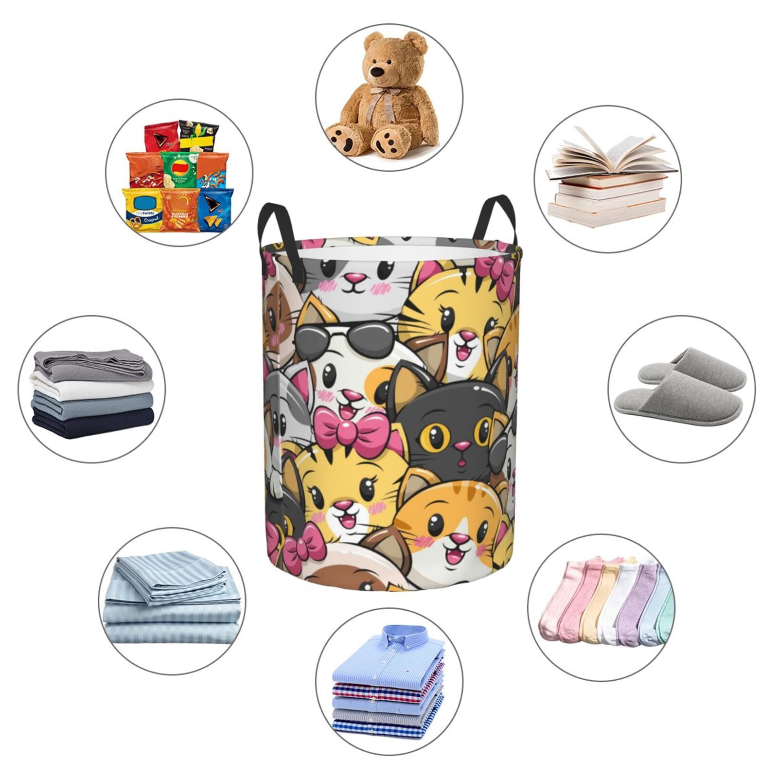 Picia Cute Cat Cartoon Large Laundry Basket, Waterproof, Freestanding ...