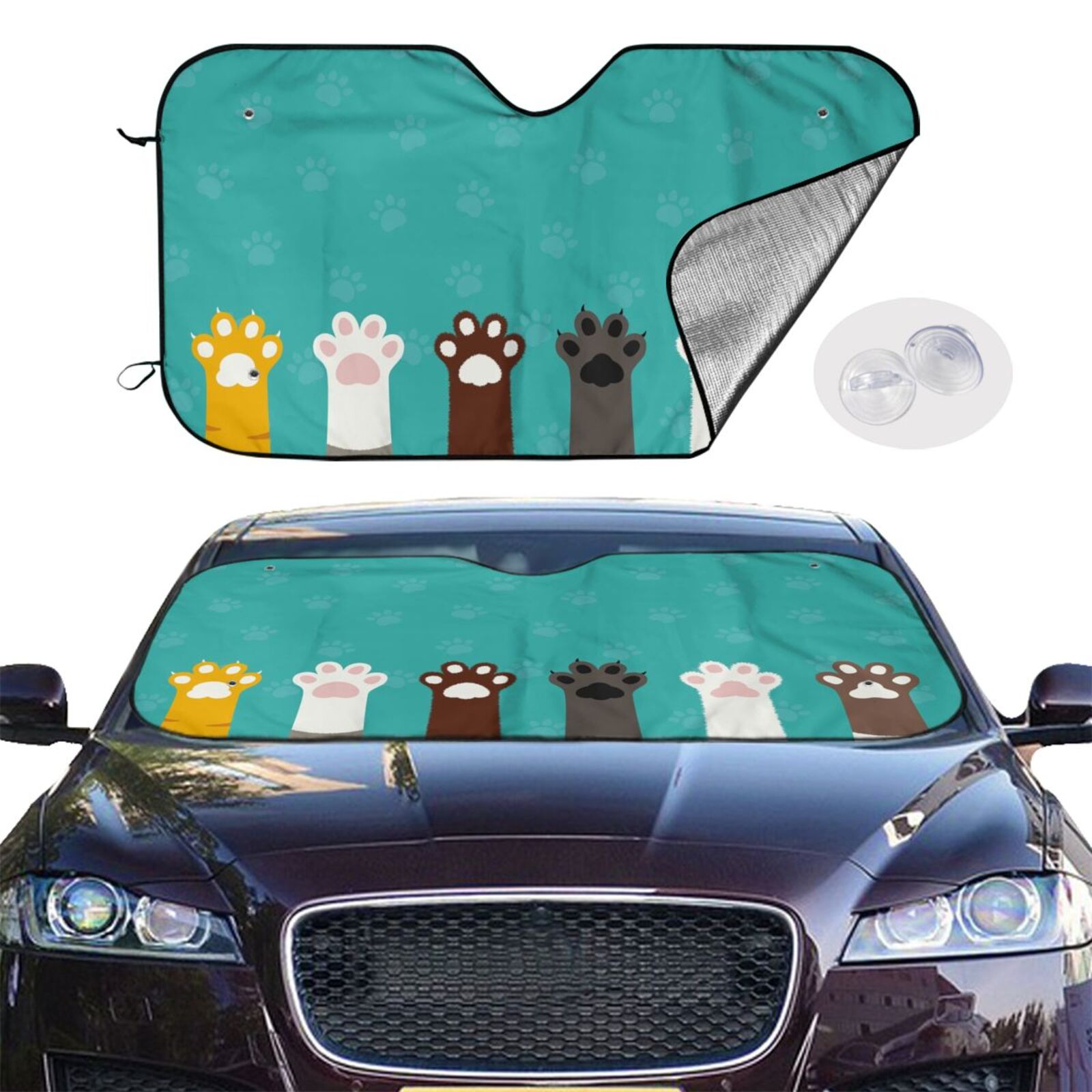 Picia Cute Cat Paw And Dog Curved Windshield Sunshade Accordion Folding ...