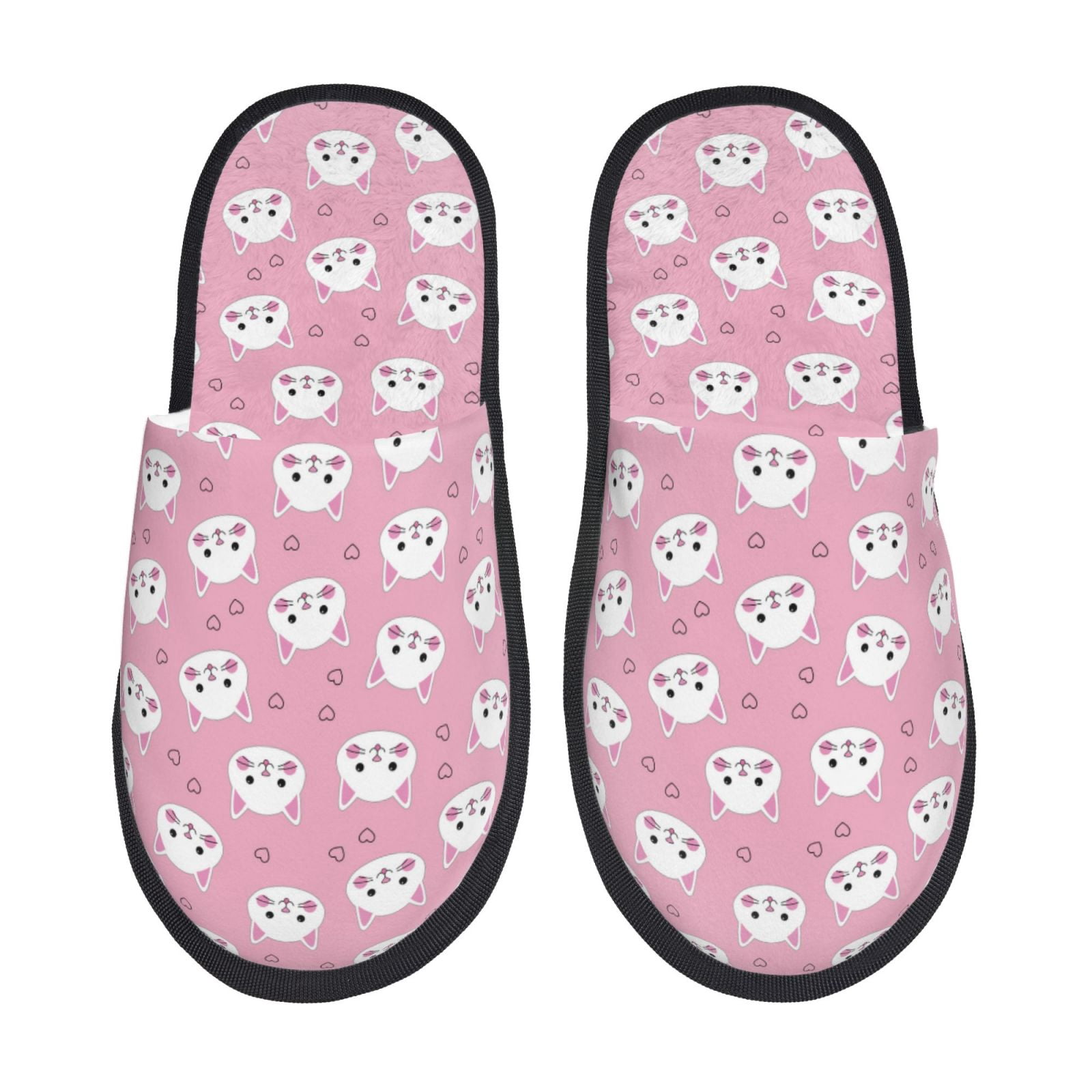 Picia Cute Cat Print Women's Fuzzy Fluffy House Slippers Plush Memory ...
