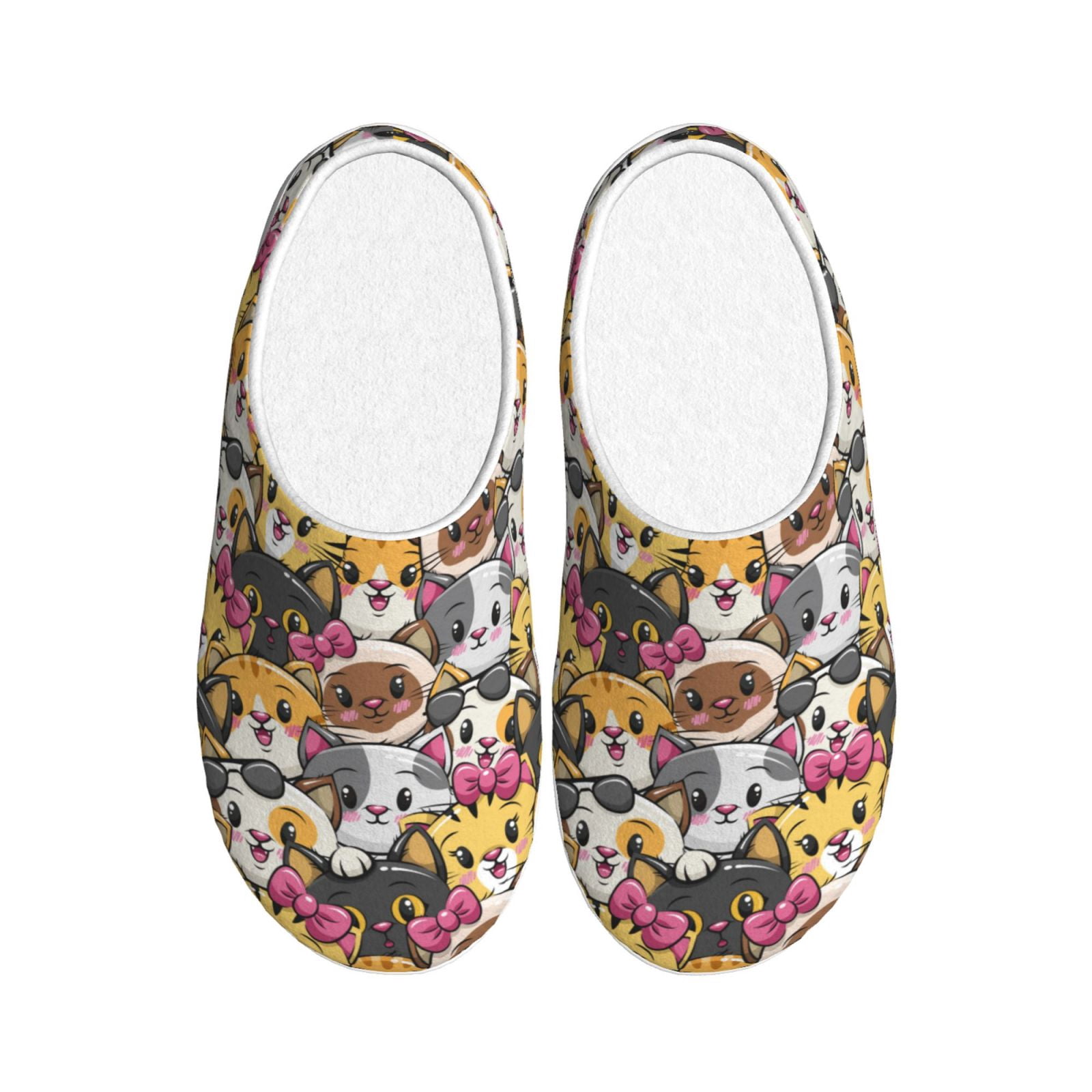 Picia Cute Cat for Women's Lamb-hug Comfy Fleece House Slippers Memory ...