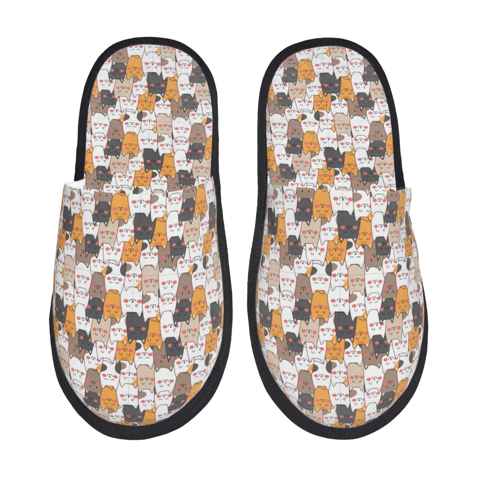 Picia Cute Cats Print Women's Fuzzy Fluffy House Slippers Plush Memory ...