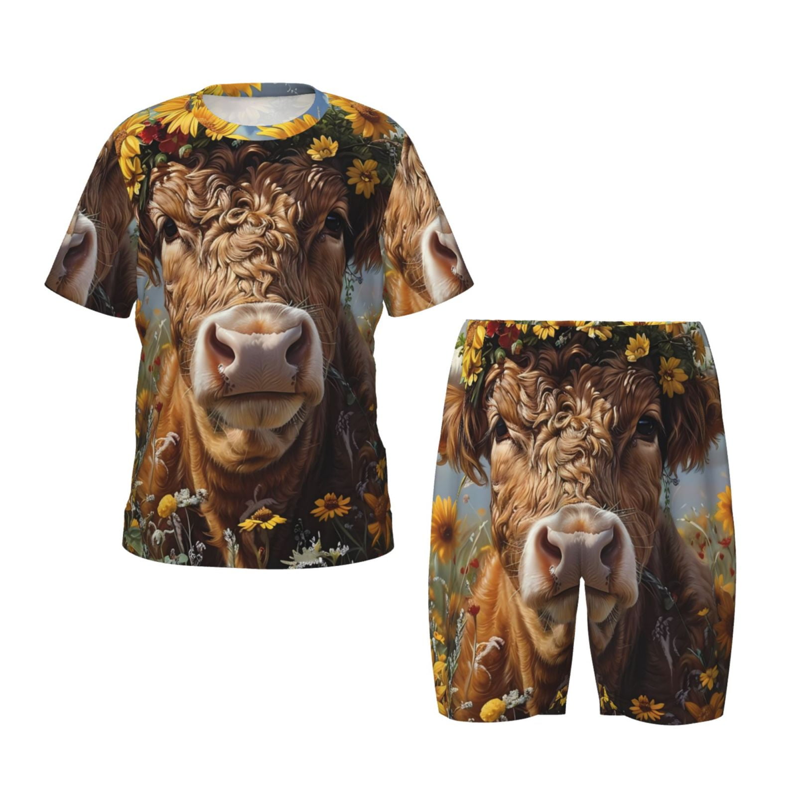 Picia Cute Cow Sunflower Crown A Printed Boys' Kids-PJ Snug Fit Cotton ...