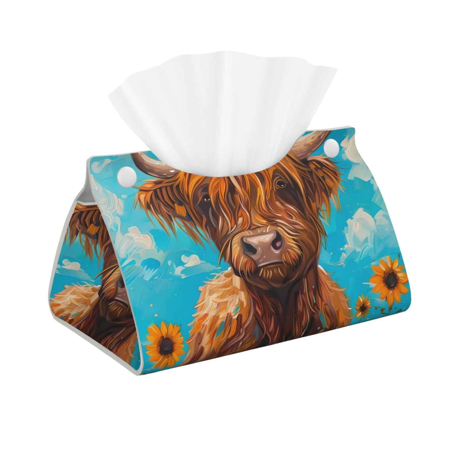 Picia Cute Cow Sunflowers Art Pattern Long Tissue Box Cover,PVC Leather ...