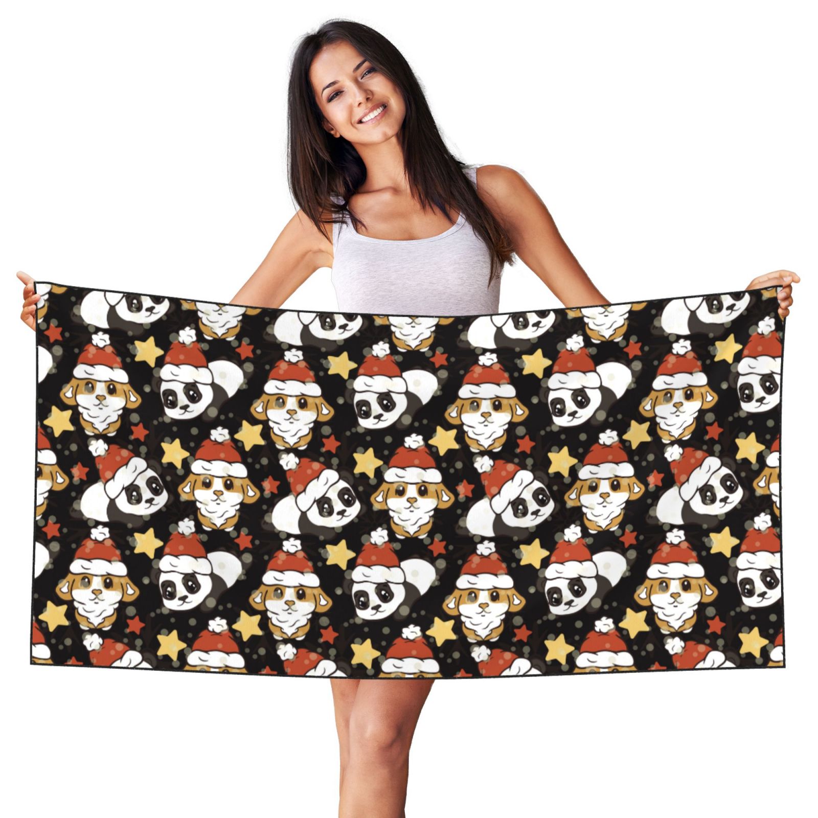 Picia Cute Dog Panda Print Silver Fox Velvet Beach Towel,Quick-Dry ...