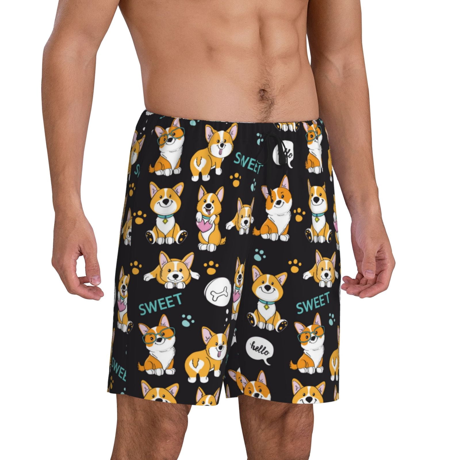 Picia Cute Dogs Corgi Pajama Shorts for Men, Men's Pajama Bottoms ...