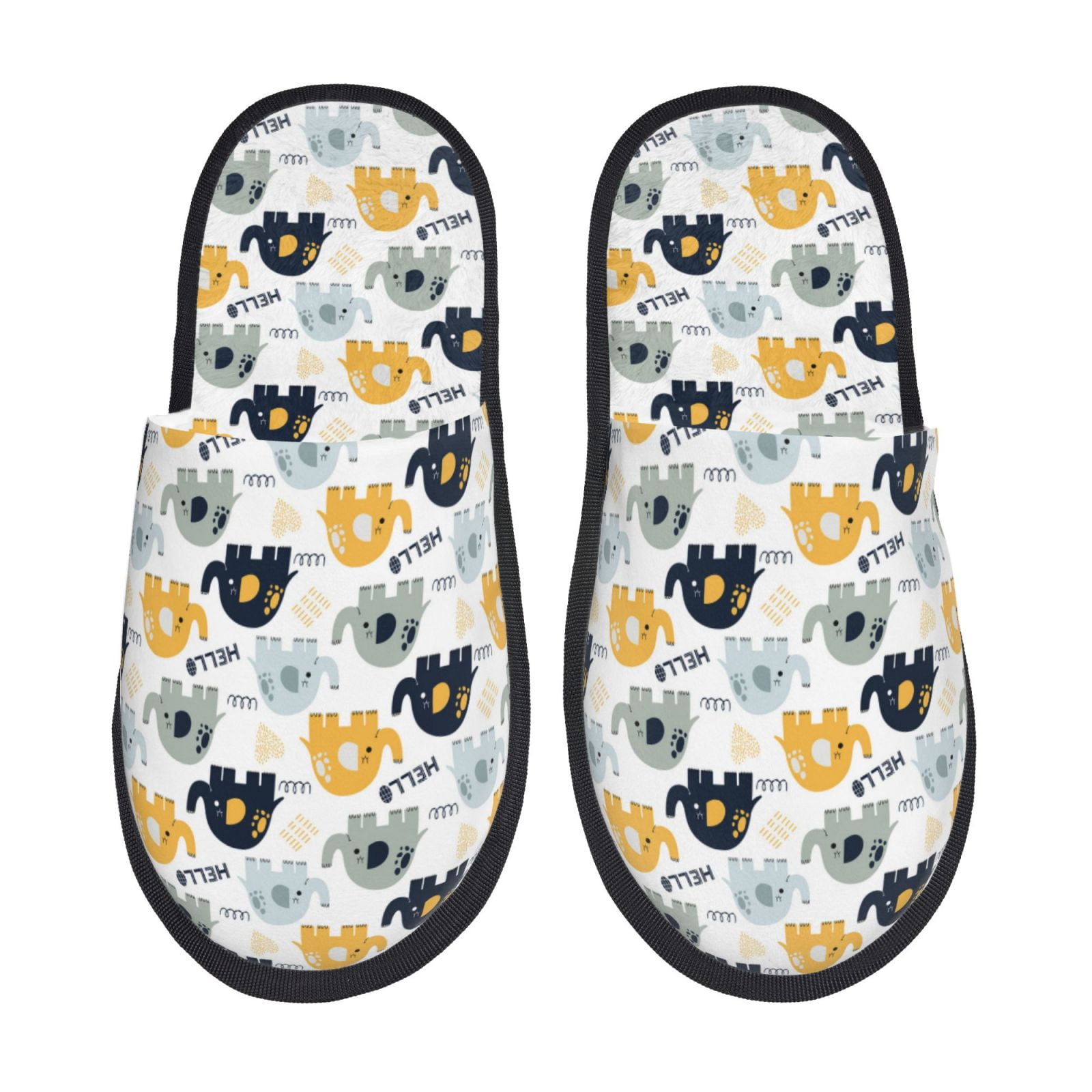 Picia Cute Elephant Print Women's Fuzzy Fluffy House Slippers Plush ...