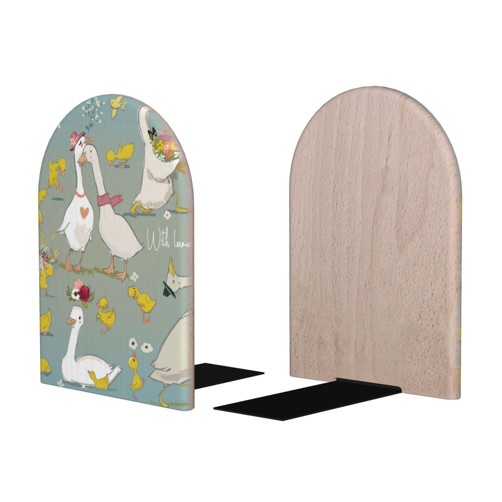 Picia Cute Farm Birds Pattern Wood Bookends for Shelves,Non-slip ...