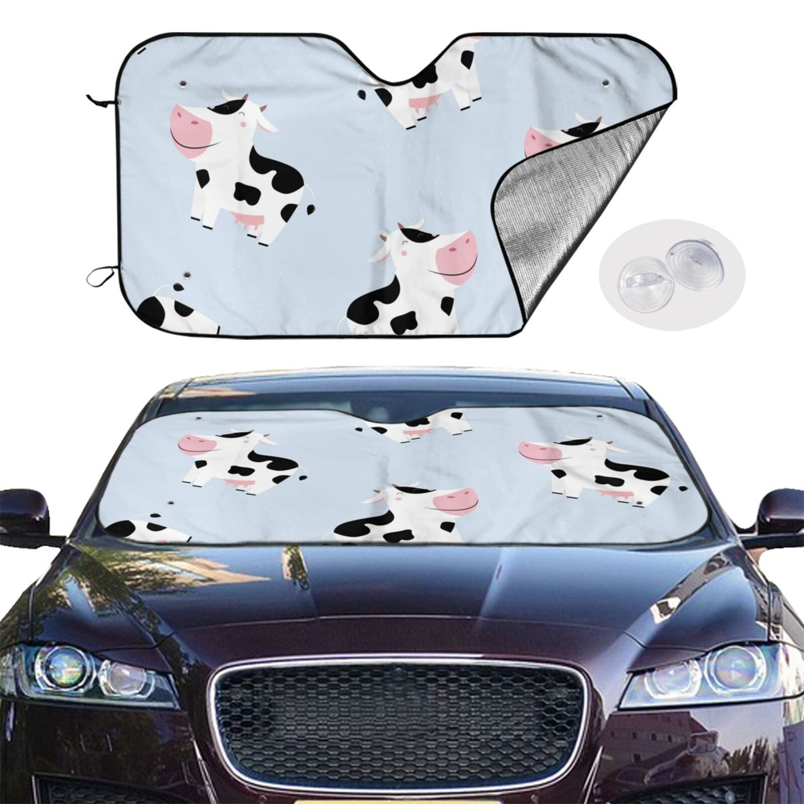 Picia Cute Farm Cow Curved Windshield Sunshade Accordion Folding Style ...