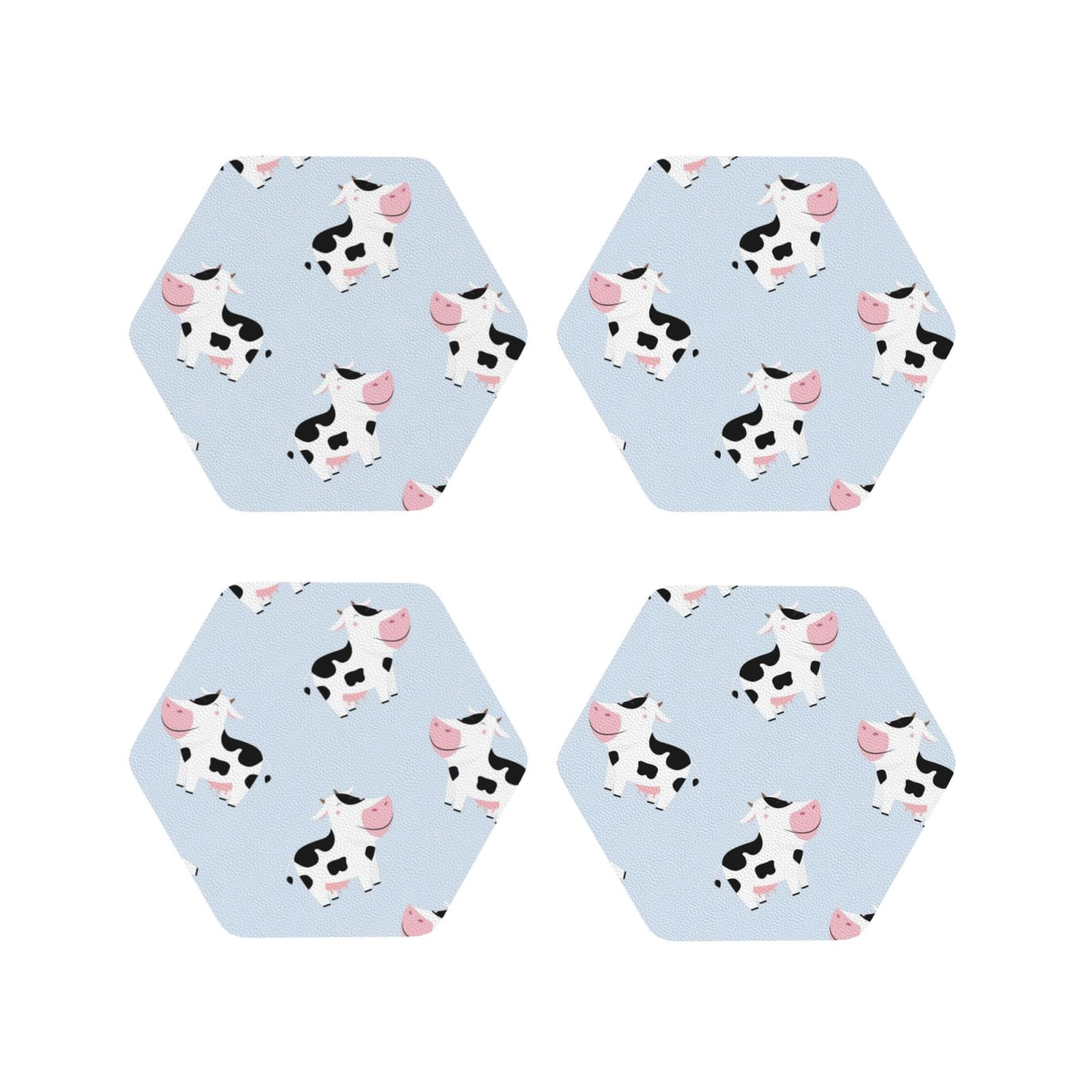 Picia Cute Farm Cow Printed Leather Coasters for Drinks, 4" Drink ...