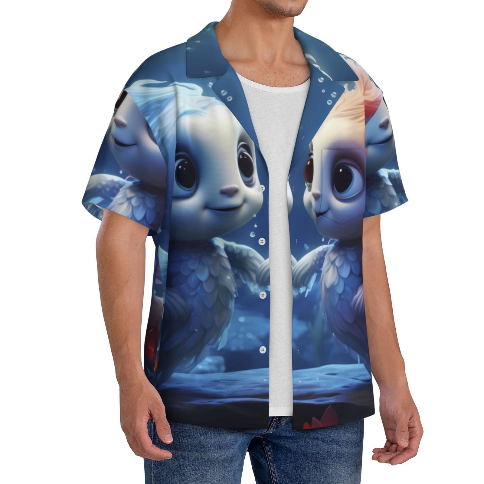 Picia Cute Fish Flower Couple Men's Linen Shirts Short Sleeve Cuban ...