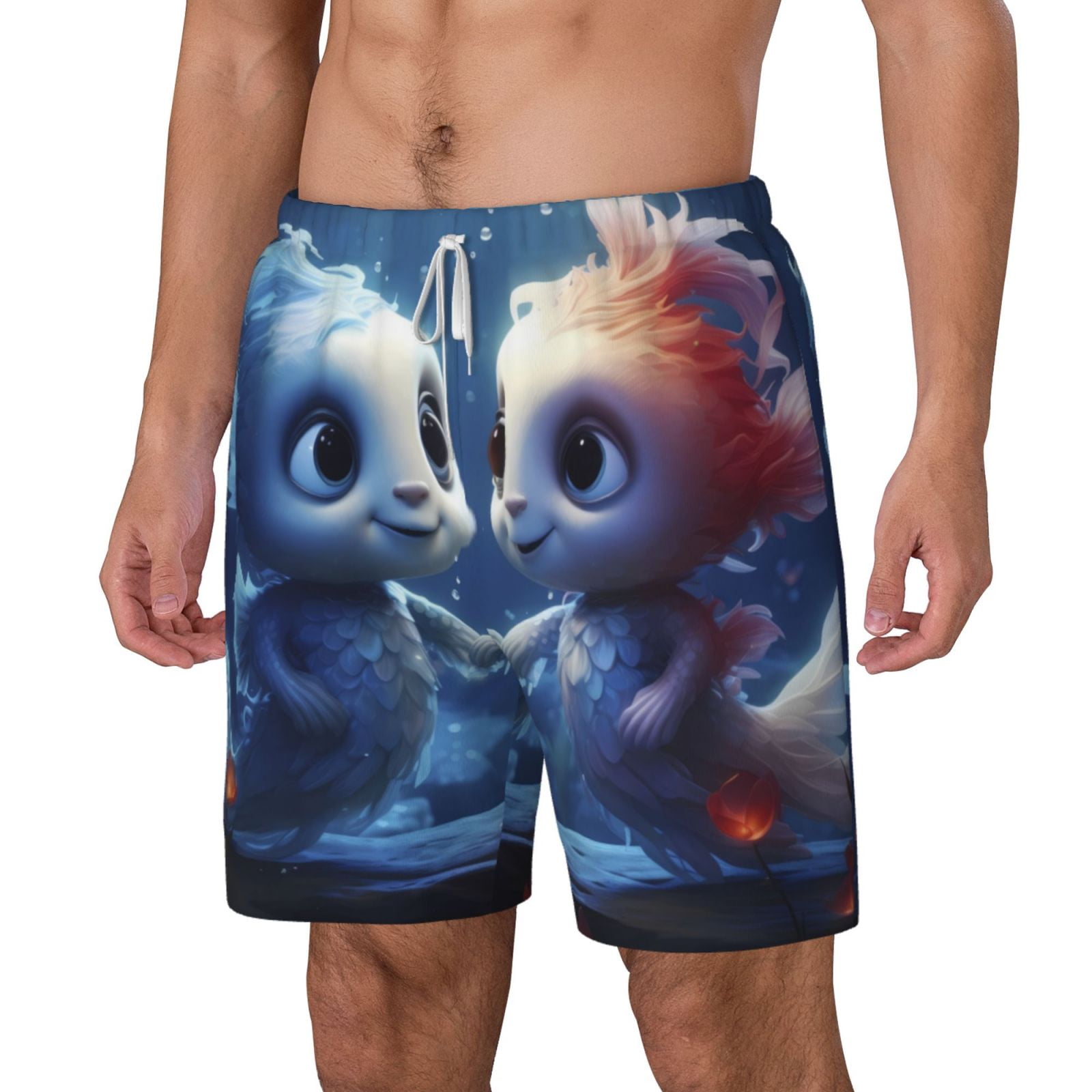Picia Cute Fish Flower Couple pattern Mens Swim Trunks with Compression ...