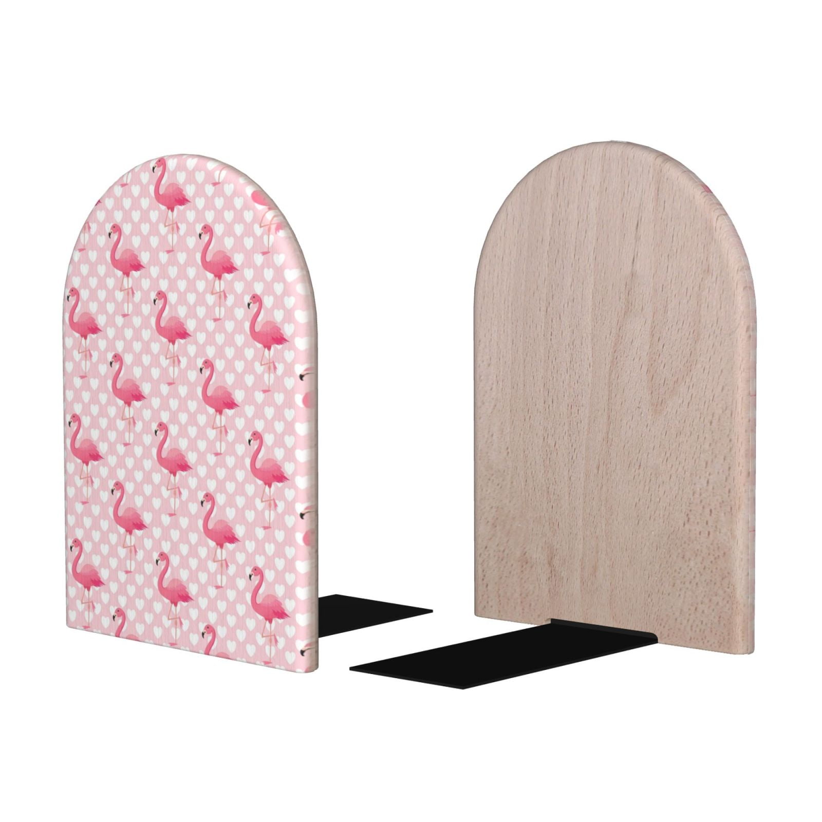 Picia Cute Flamingo with Heart Pattern Wood Bookends for Shelves,Non ...