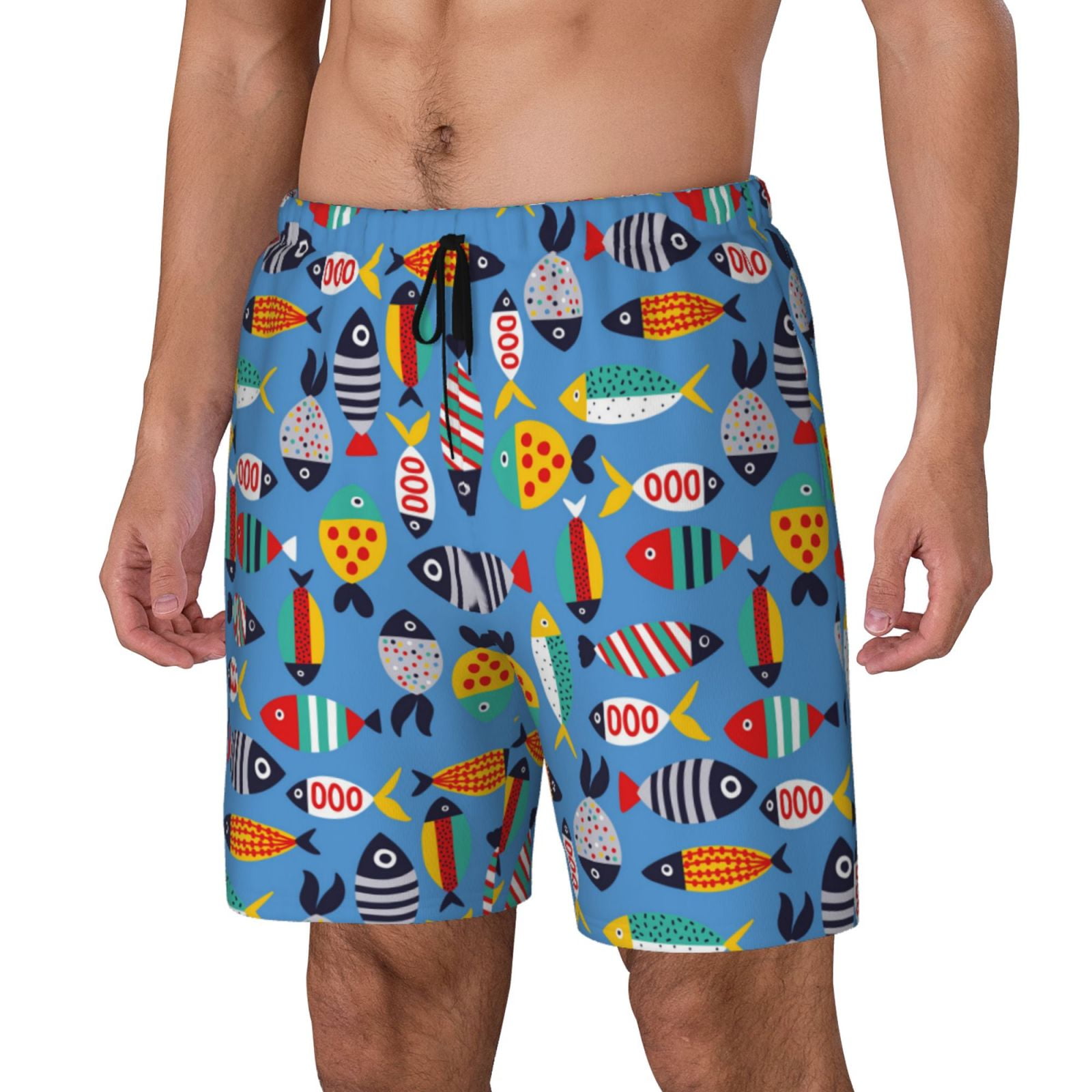 Picia Cute Flat Fish pattern Mens Swim Trunks with Compression Liner ...