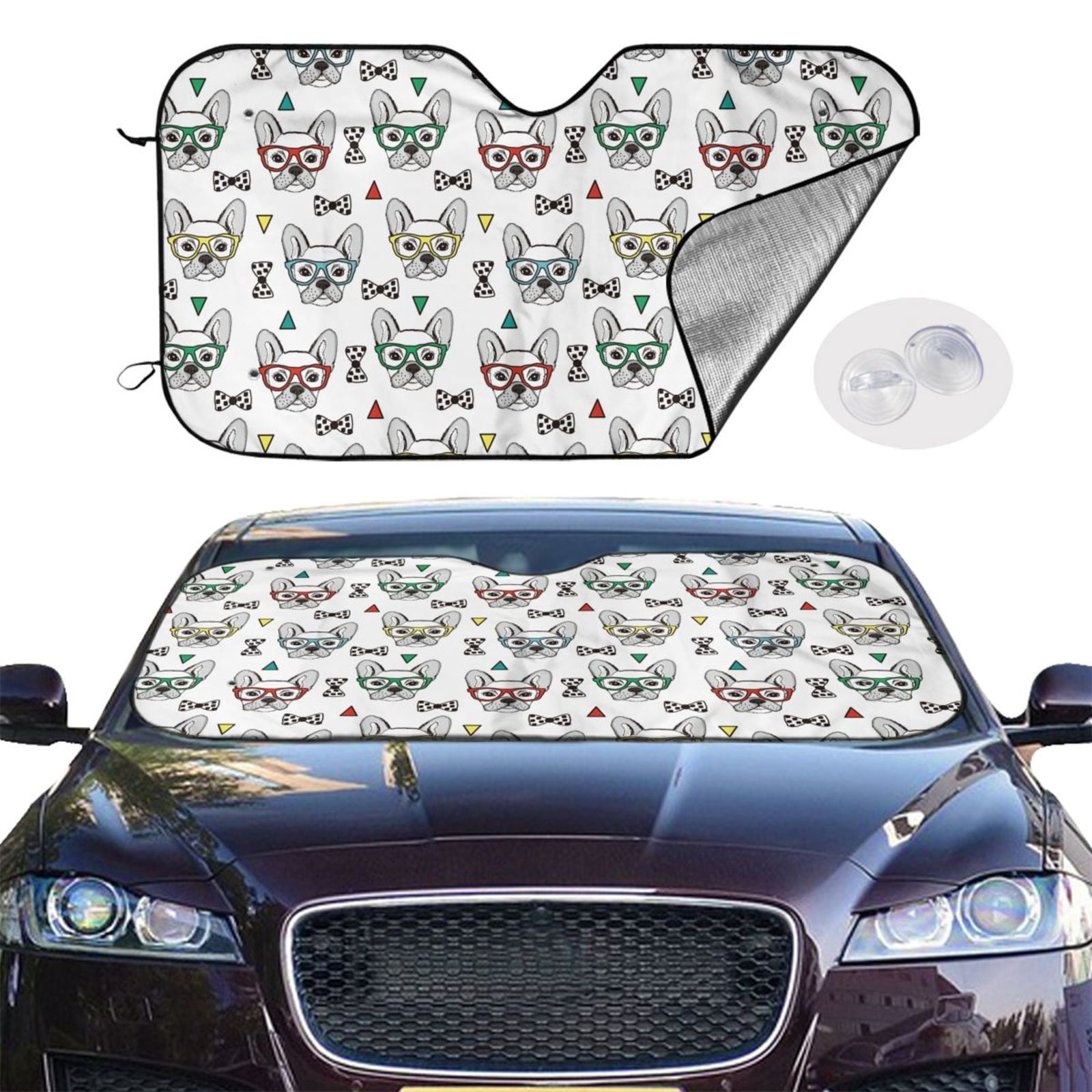 Picia Cute French Bulldog Curved Windshield Sunshade Accordion Folding ...
