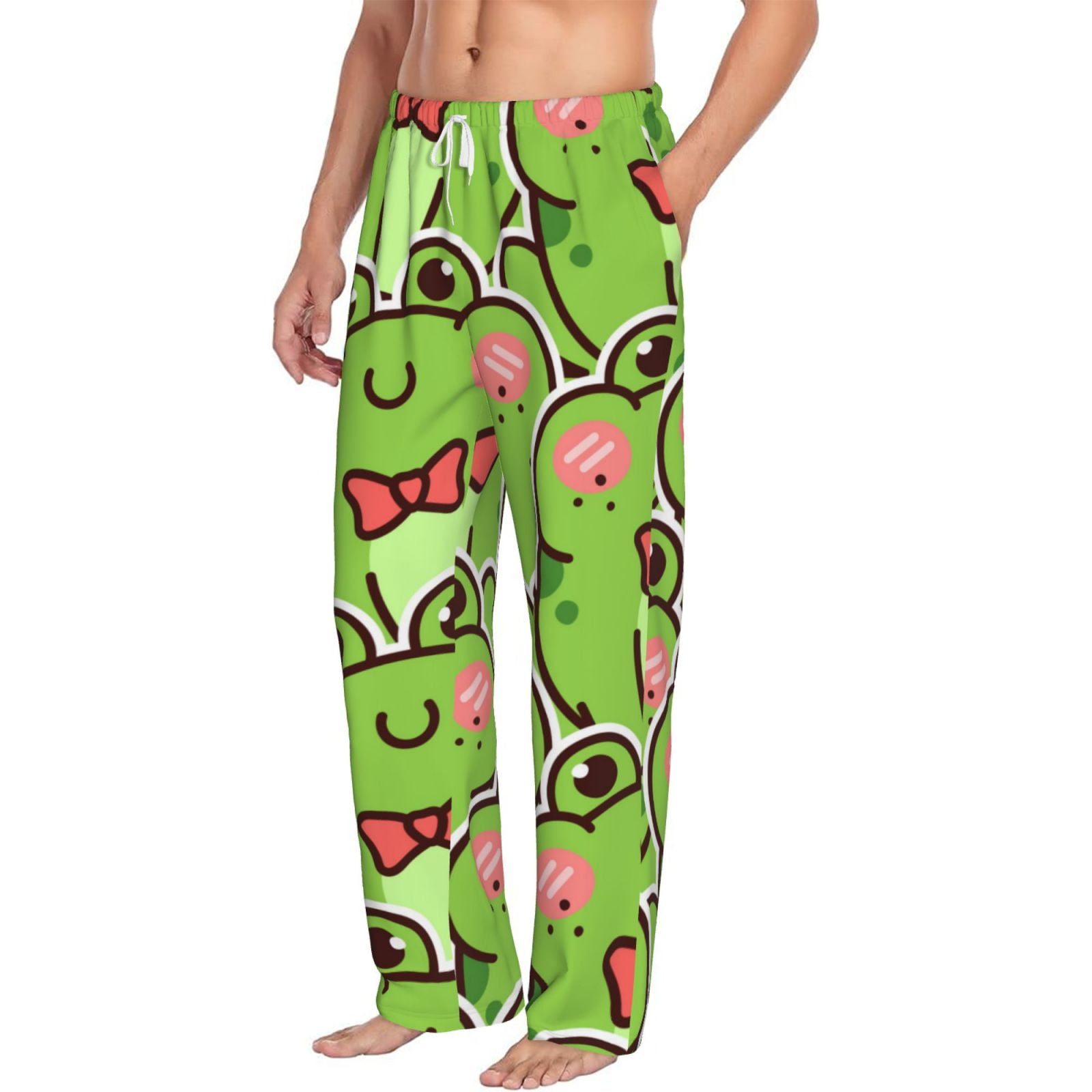 Picia Cute Green Frog Mens Soft Woven Cotton Elastic Waistband Sleep ...