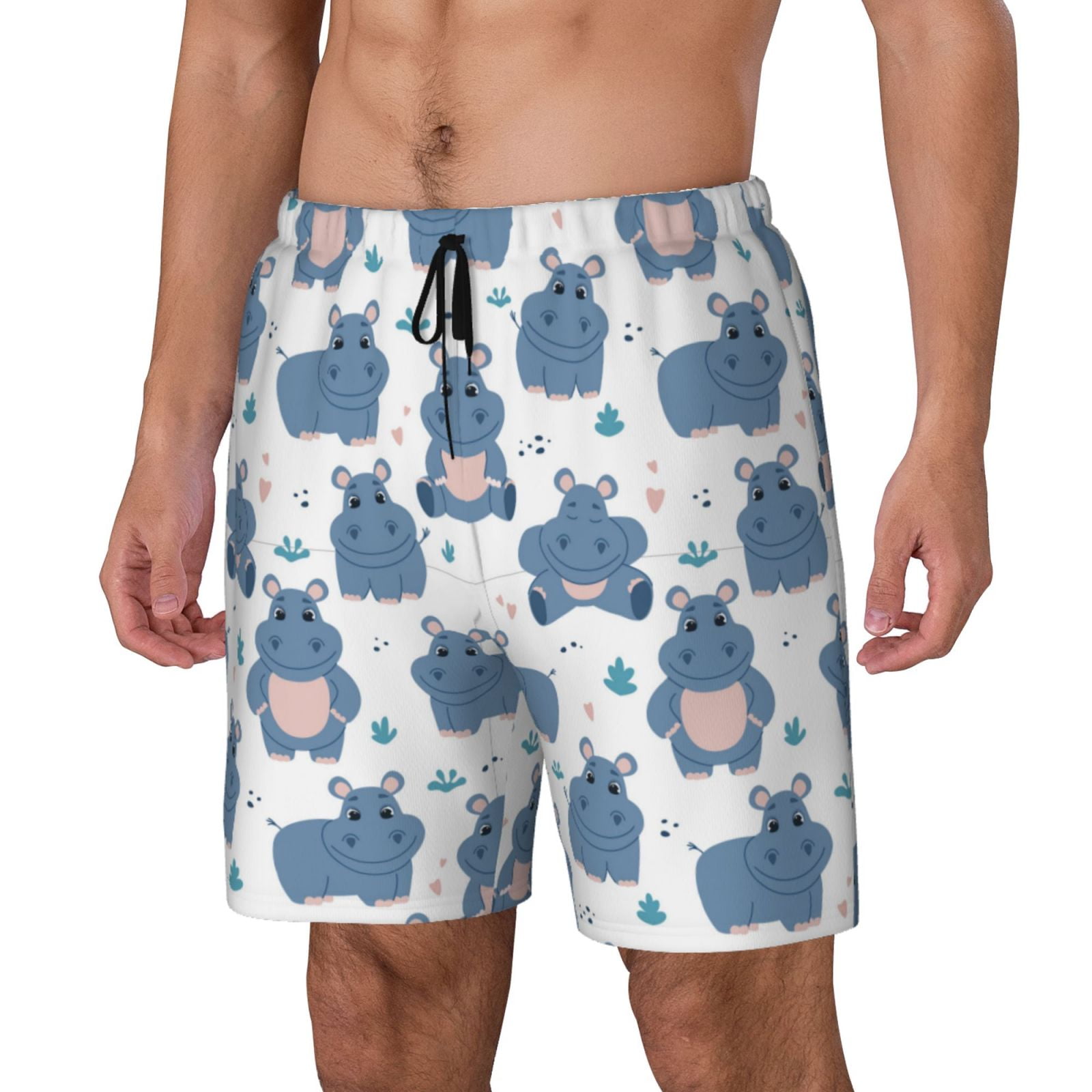 Picia Cute Hippos pattern Mens Swim Trunks with Compression Liner ...