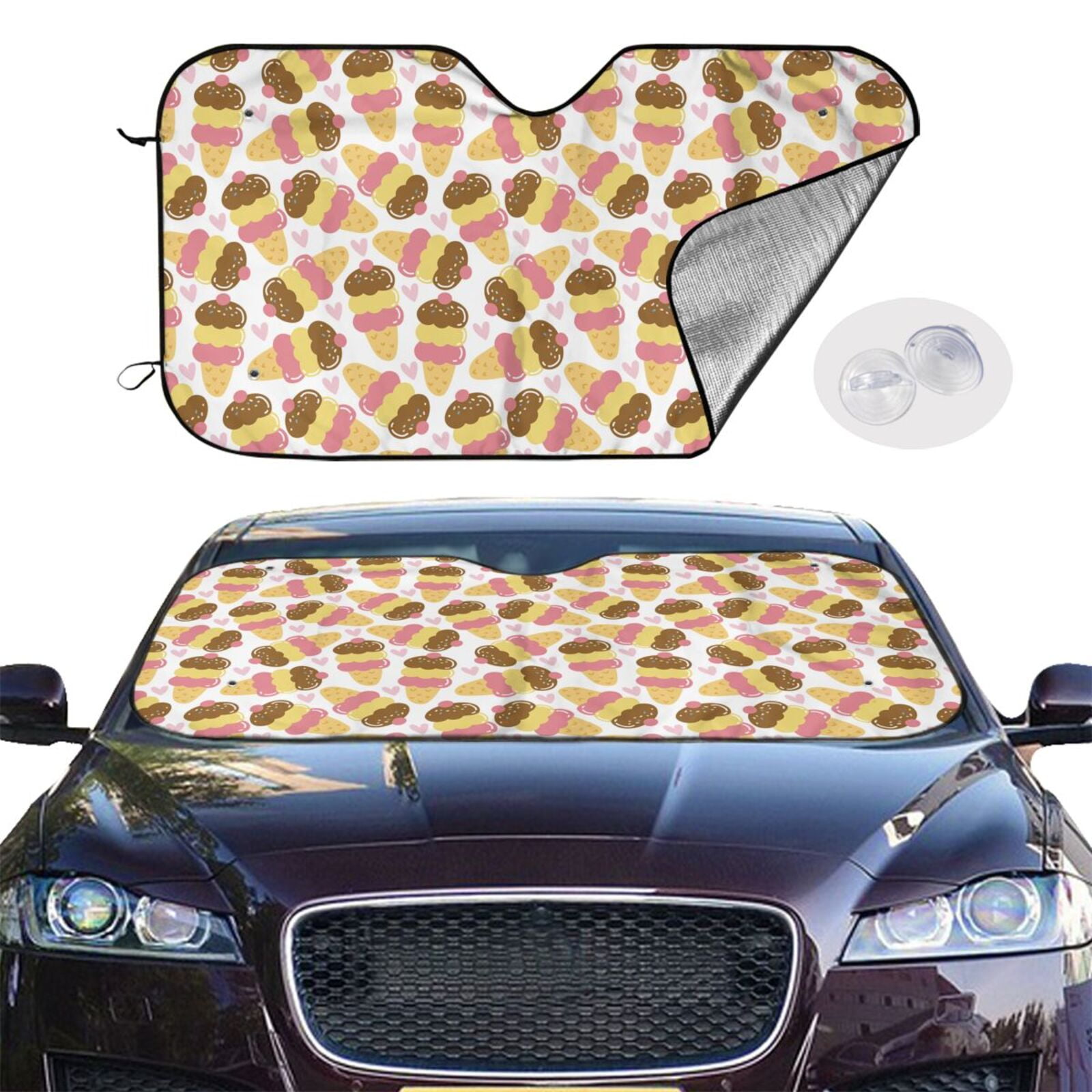 Picia Cute Ice Cream Curved Windshield Sunshade Accordion Folding Style ...