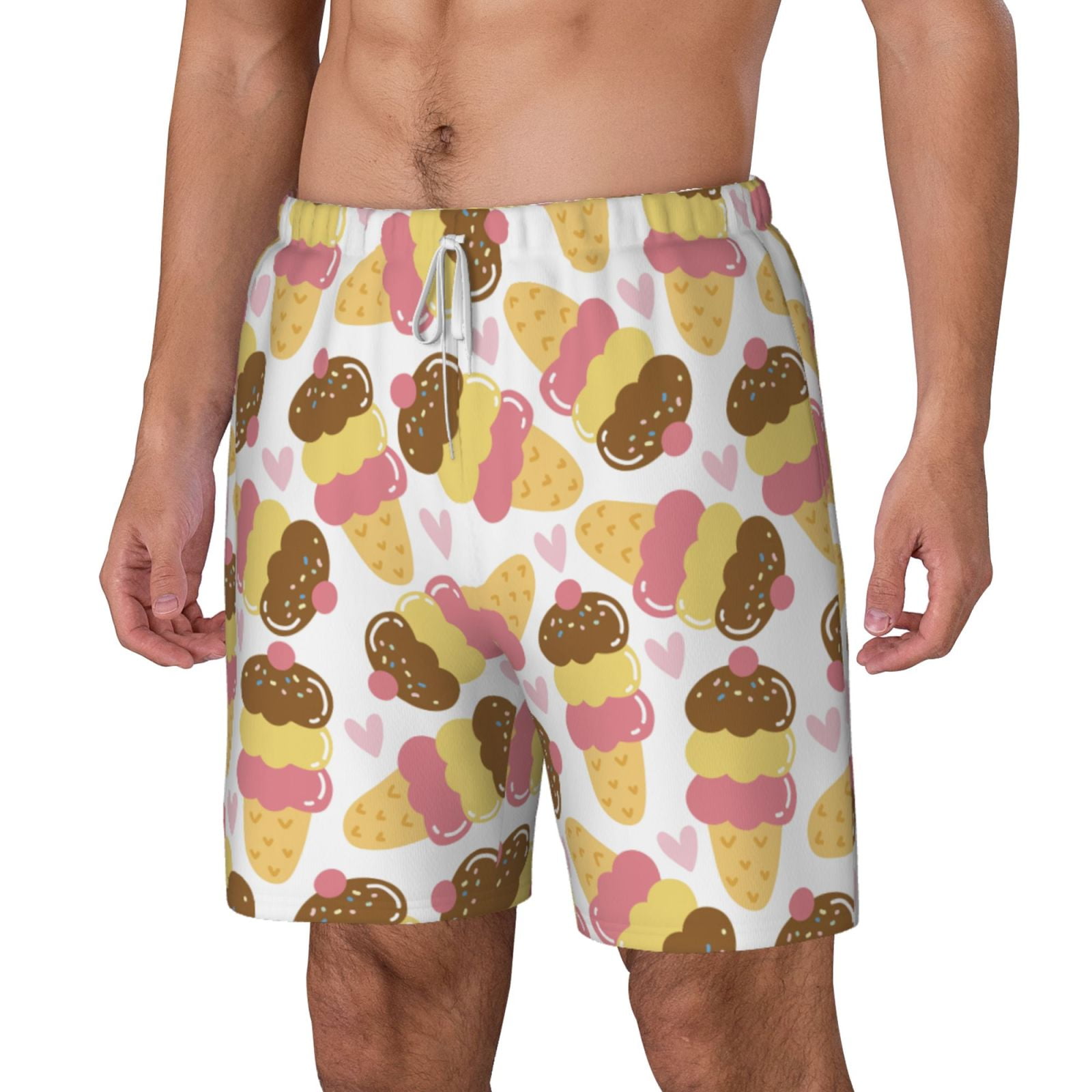 Picia Cute Ice Cream pattern Mens Swim Trunks with Compression Liner ...