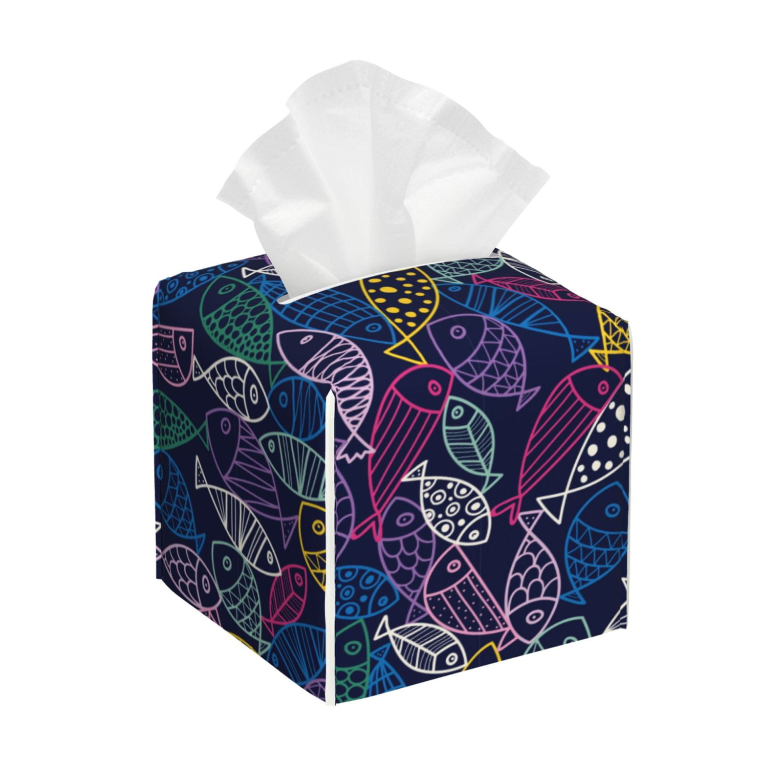 Picia Cute Line Fish Pattern Tissue Box Cover,PVC Leather Square Holder ...