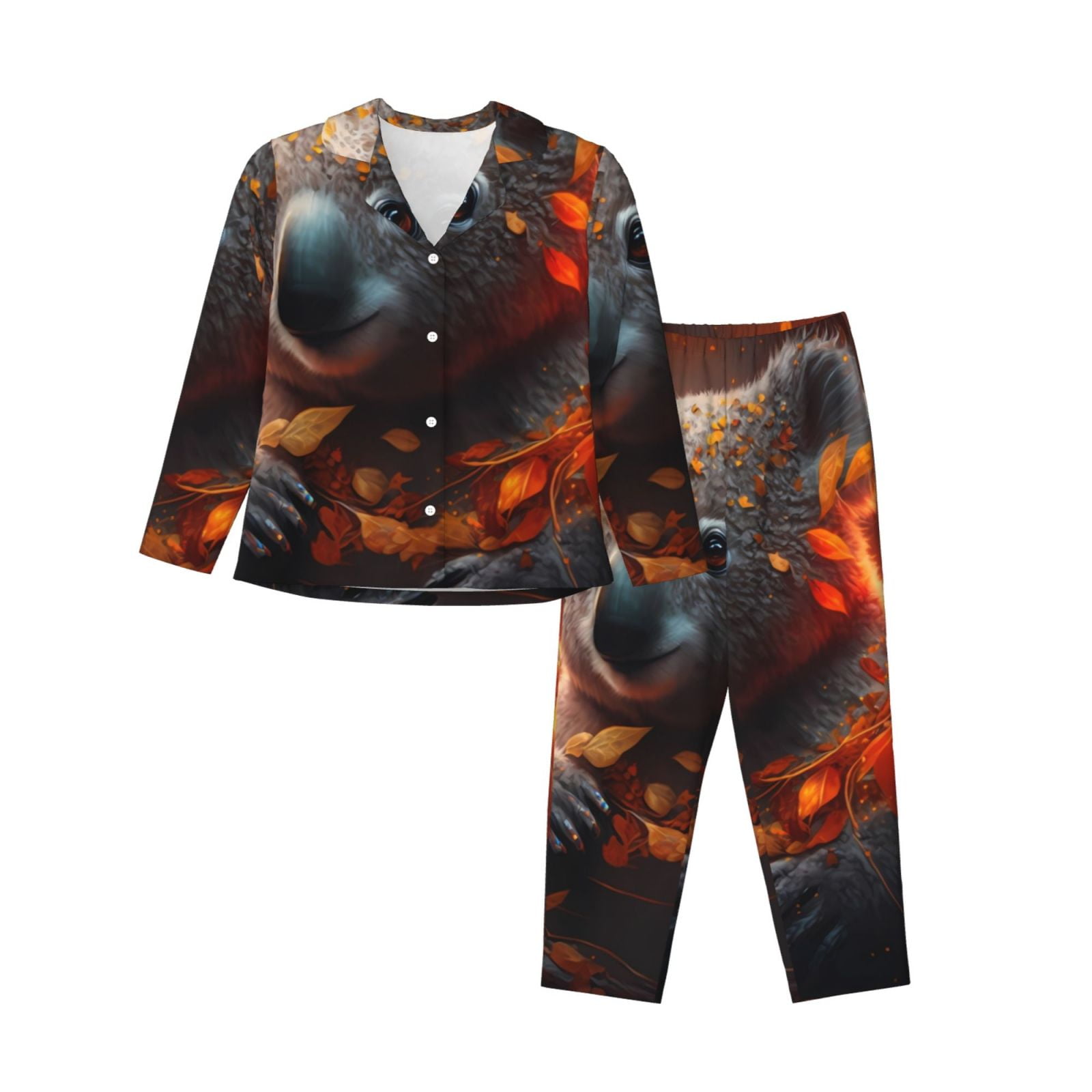 Picia Cute Maple Leaf Koala Pattern Women’s Long-Sleeve Sleepwear Set ...