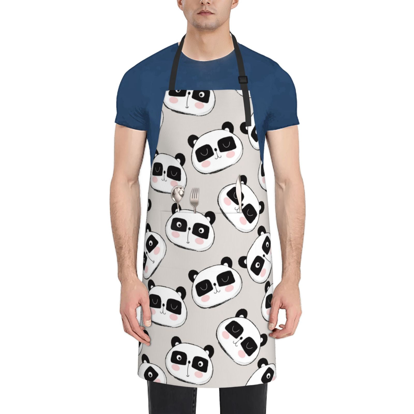Picia Cute Panda Waterproof Apron for Unisex Adult - Adjustable Bib ...