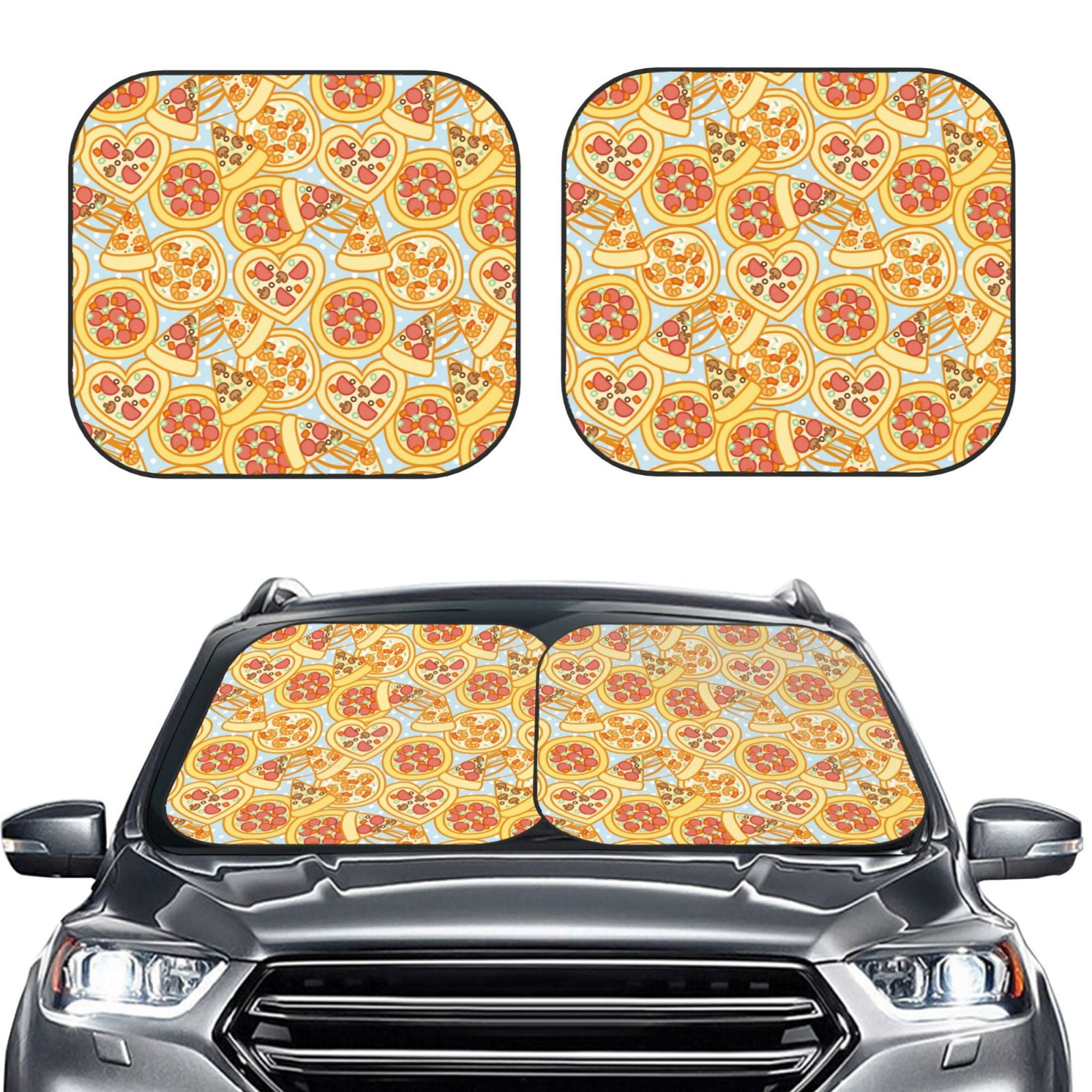 Picia Cute Pizza In Various 2 Piece Car Windshield Sun Shade Foldable ...