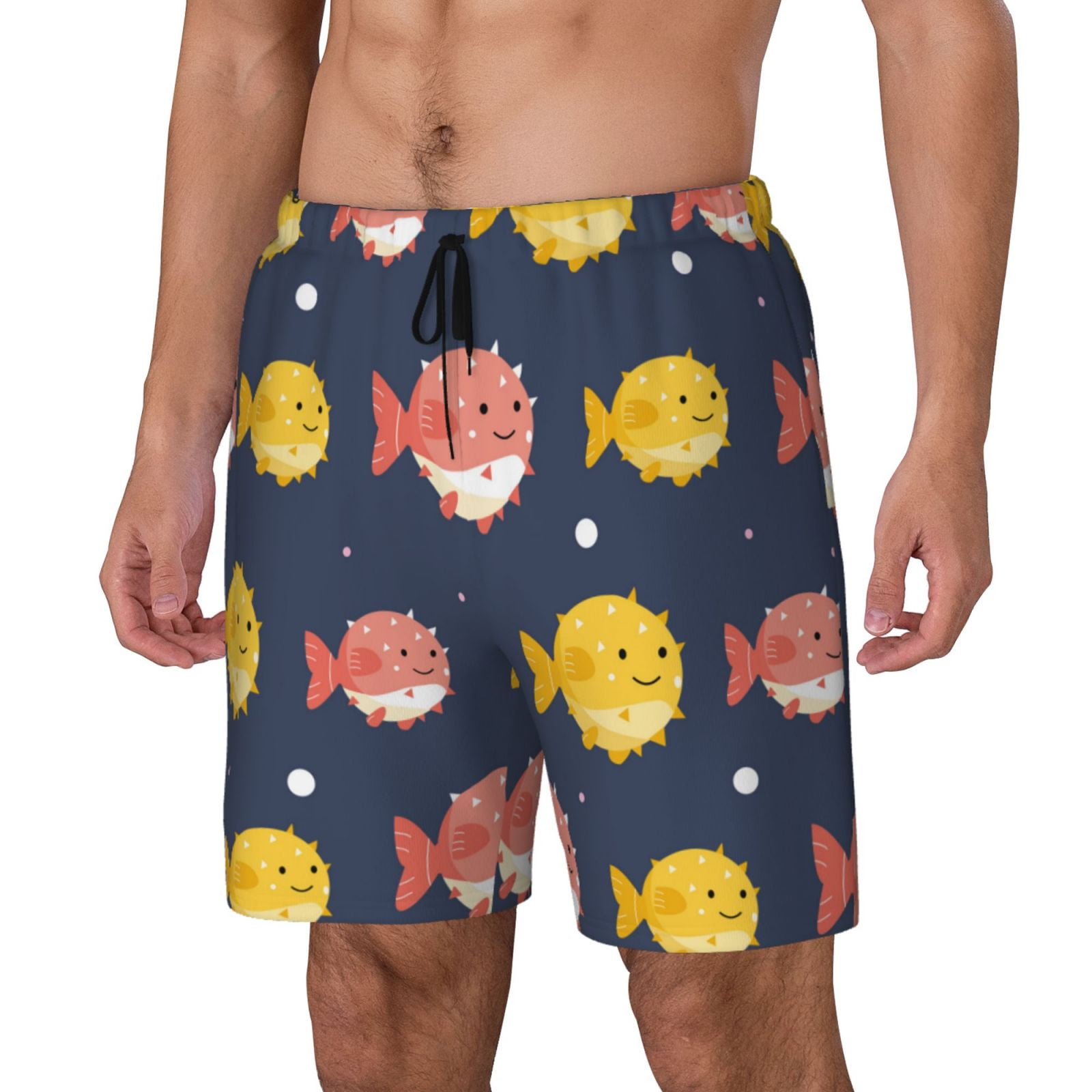 Picia Cute Puffer Fish pattern Mens Swim Trunks with Compression Liner ...