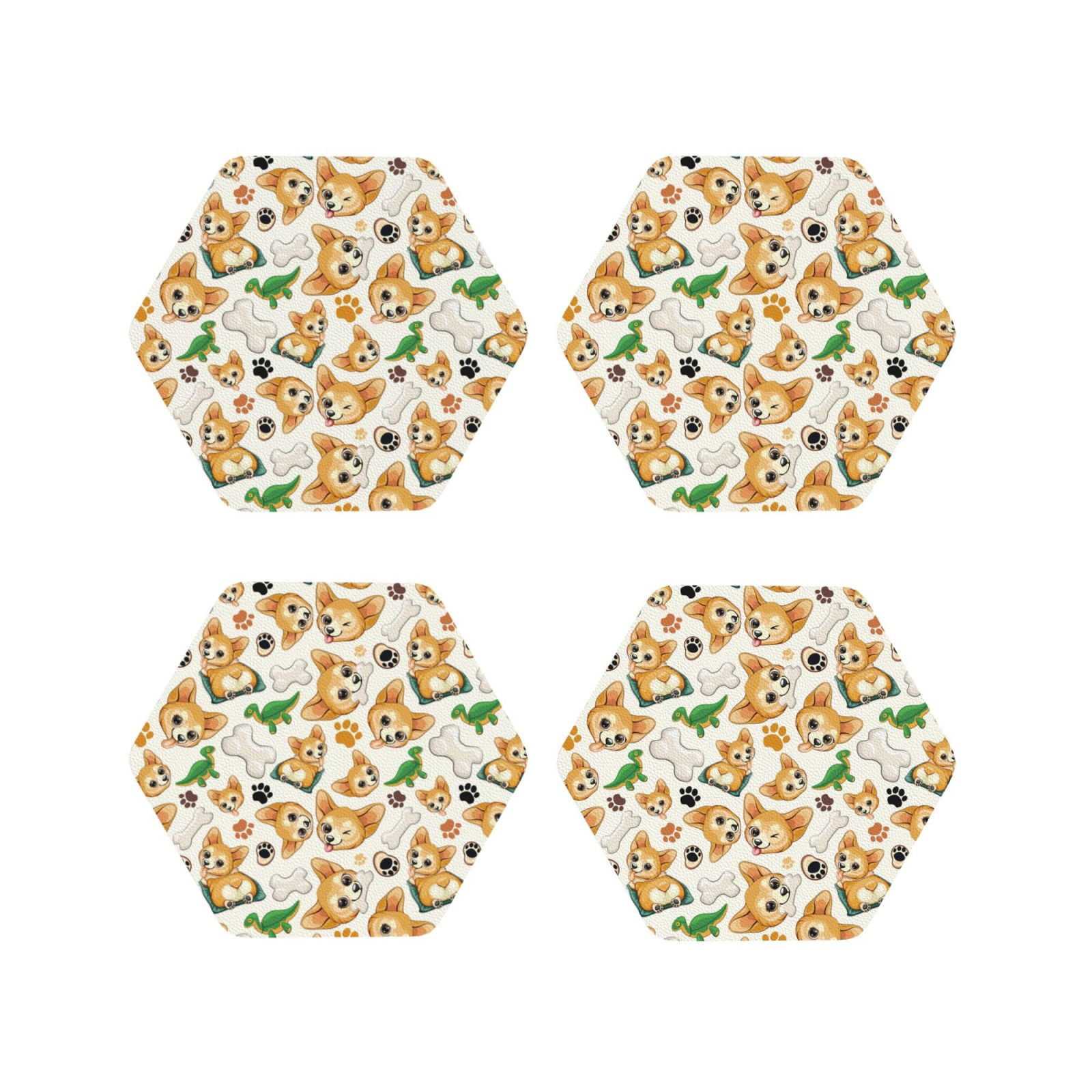 Picia Cute Puppy Printed Leather Coasters for Drinks, 4" Drink Coasters ...