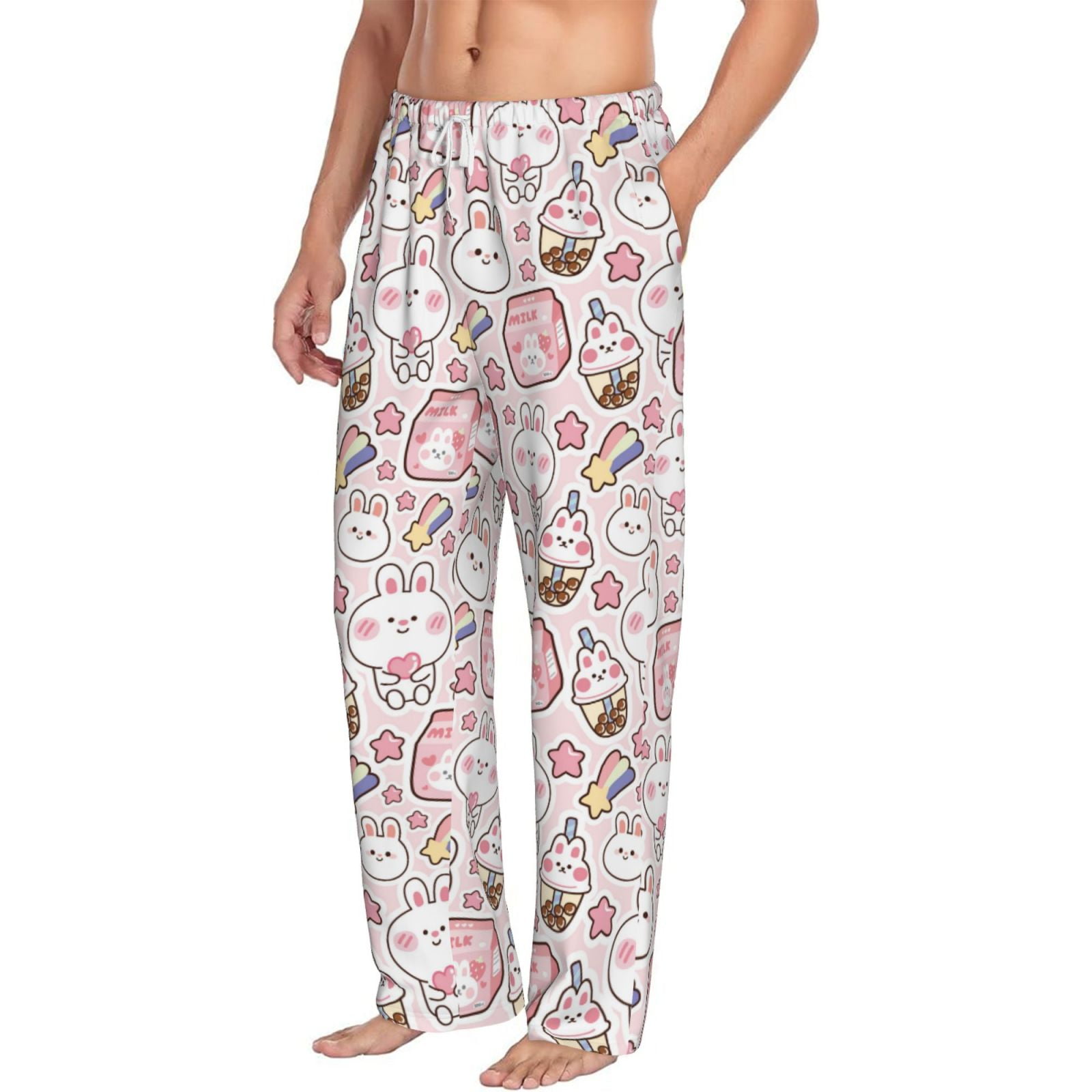 Picia Cute Rabbit Mens Soft Woven Cotton Elastic Waistband Sleep Pajama ...