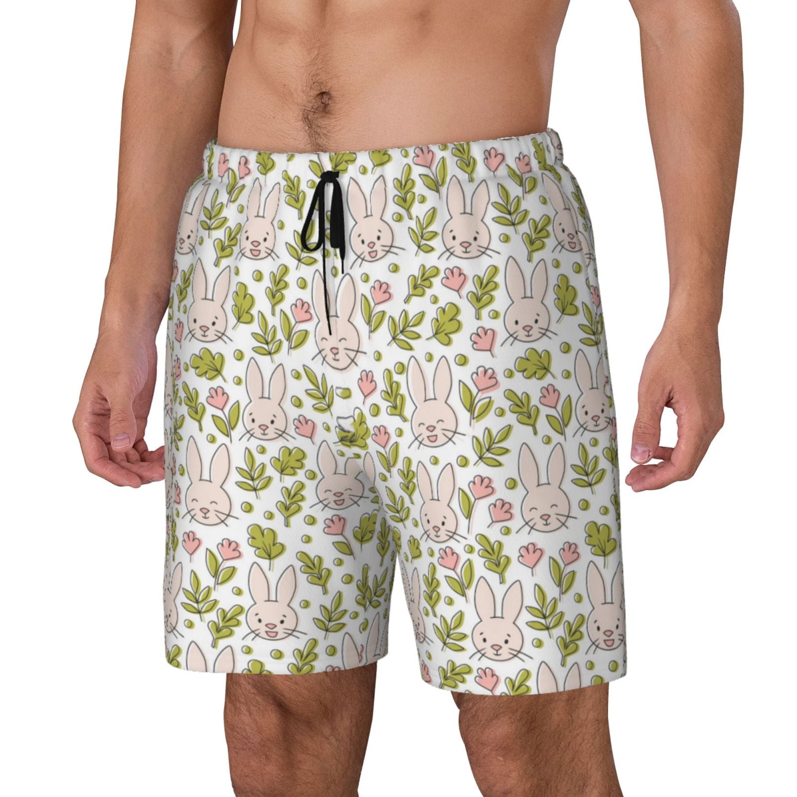 Picia Cute Rabbit pattern Mens Swim Trunks with Compression Liner ...