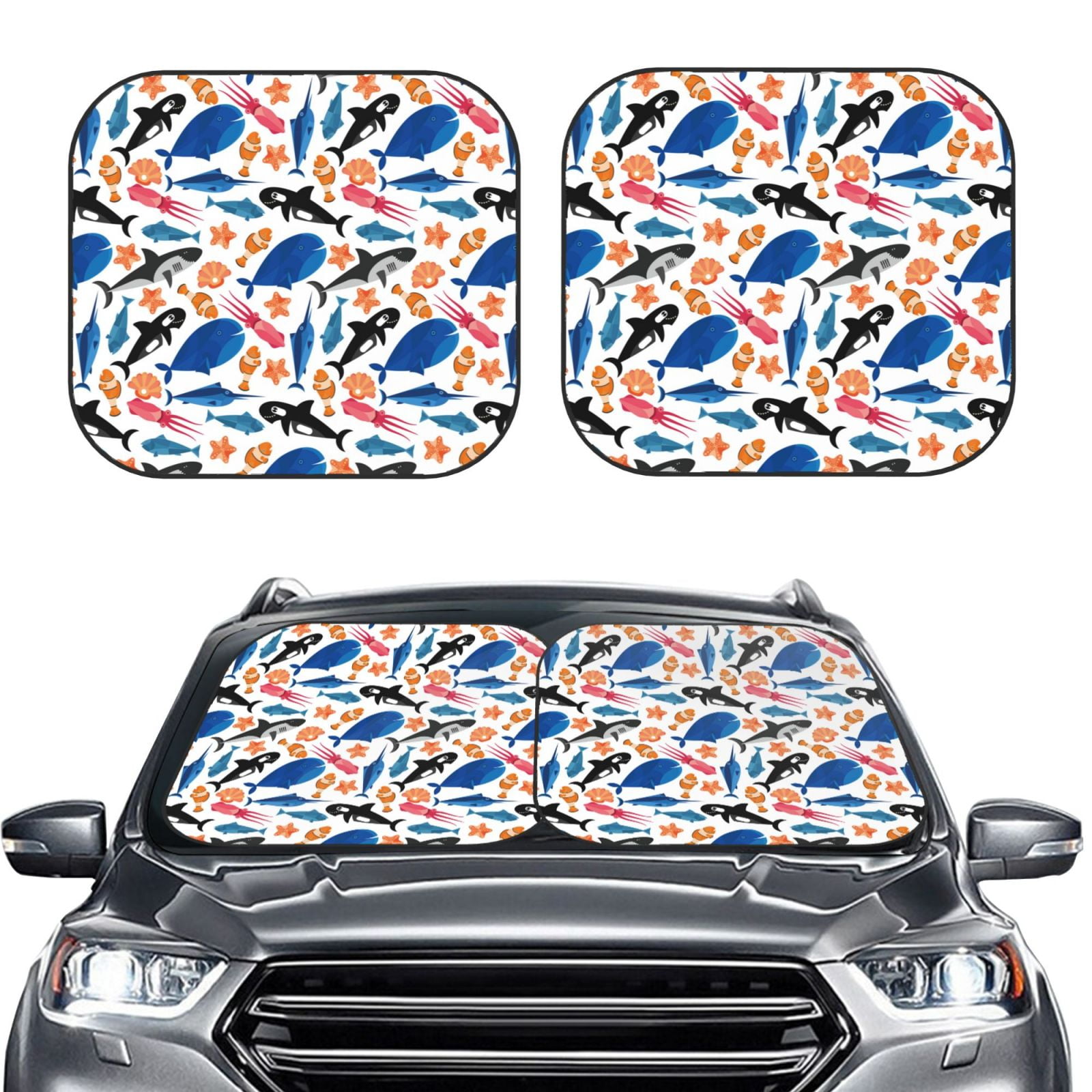 Picia Cute Sea Animals 2 Piece Car Windshield Sun Shade Foldable ...
