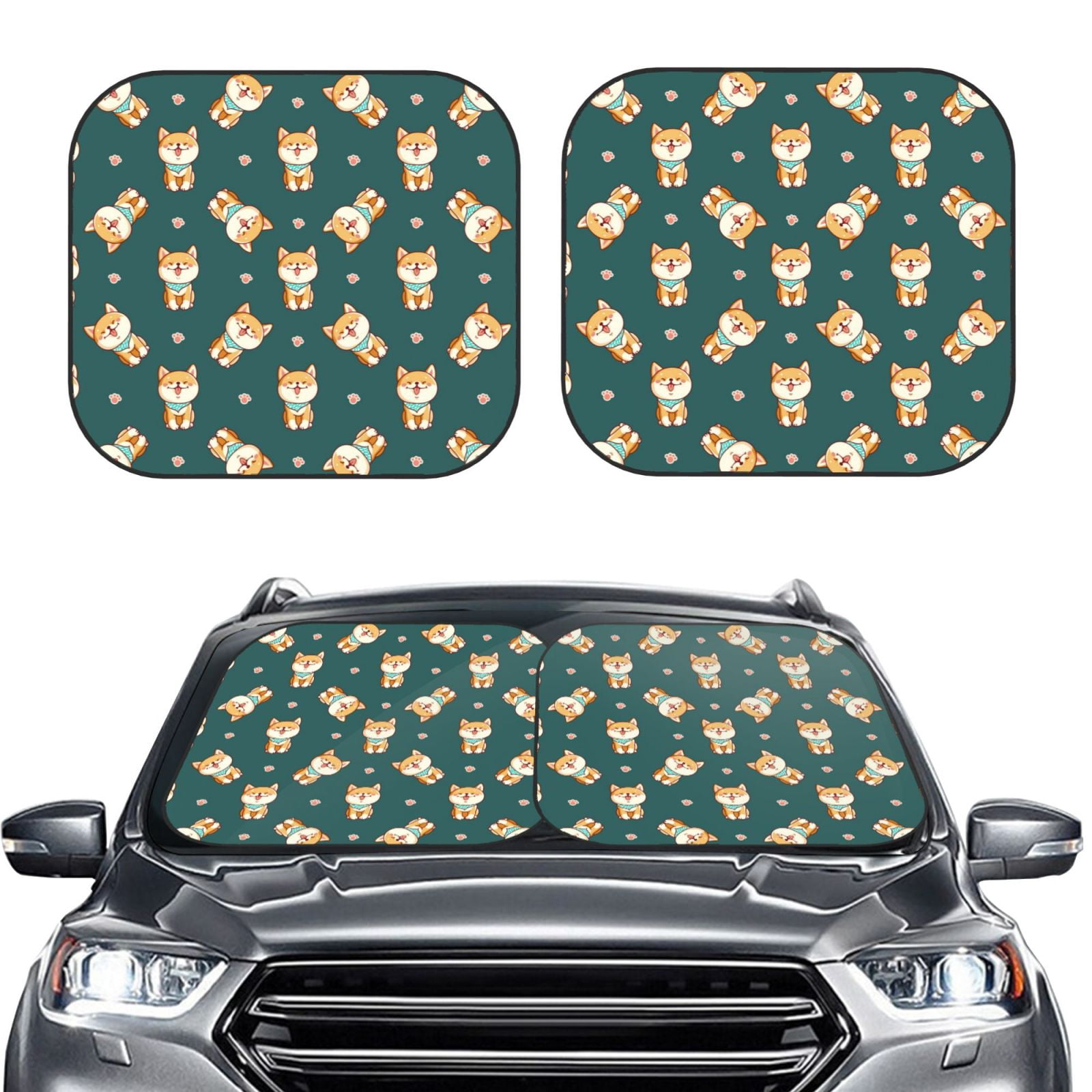 Picia Cute Shiba 2 Piece Car Windshield Sun Shade Foldable | Foldable ...