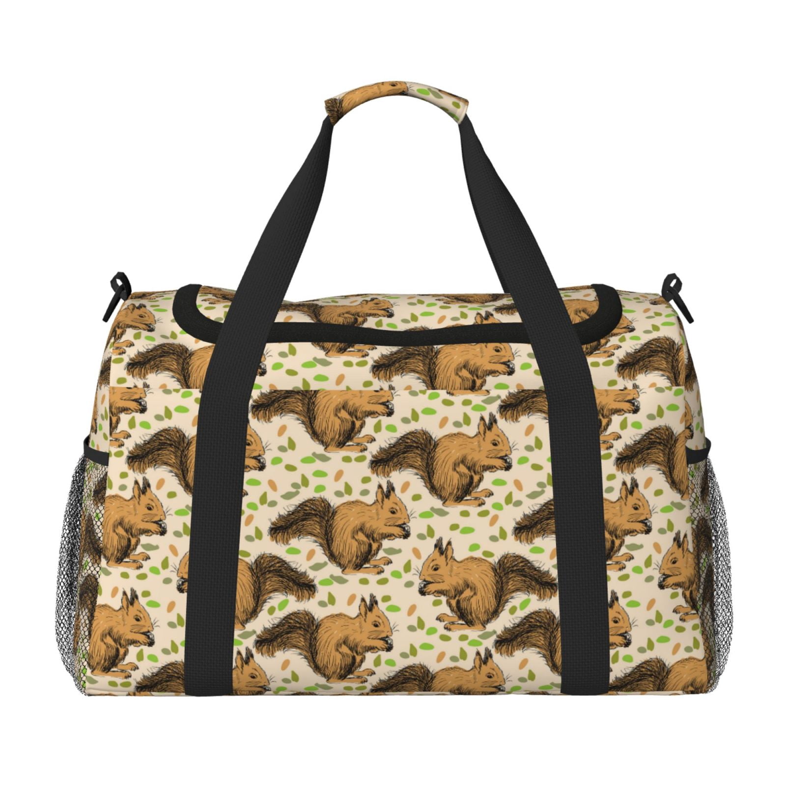 Picia Cute Squirrel with Green Leaves Print Travel Duffle Bag,Weekender ...