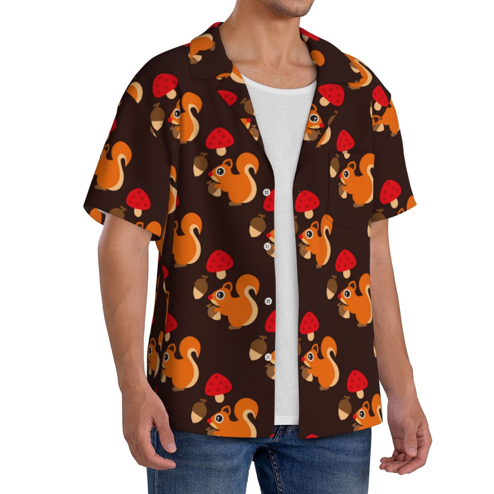 Picia Cute Squirrel Men's Linen Shirts Short Sleeve Cuban Beach Shirts ...