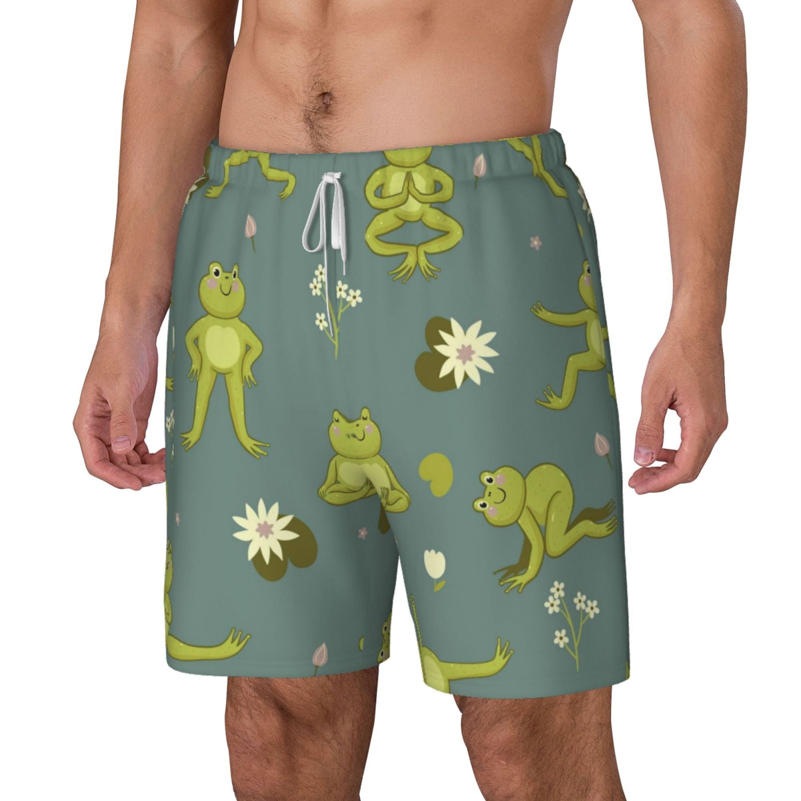 Picia Cute Yoga Frogs pattern Mens Swim Trunks with Compression Liner ...