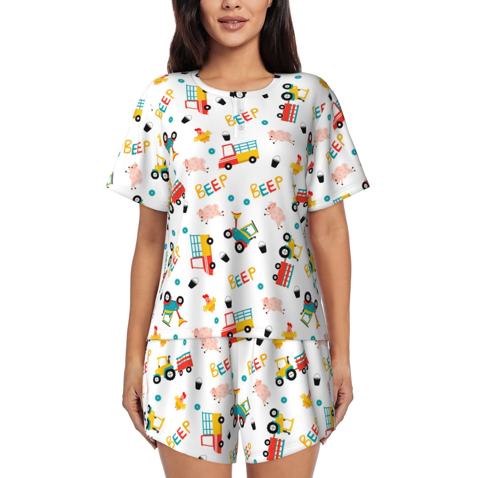 Picia Cute tractor and vehicle Pattern Pajamas Sets for Women Soft ...